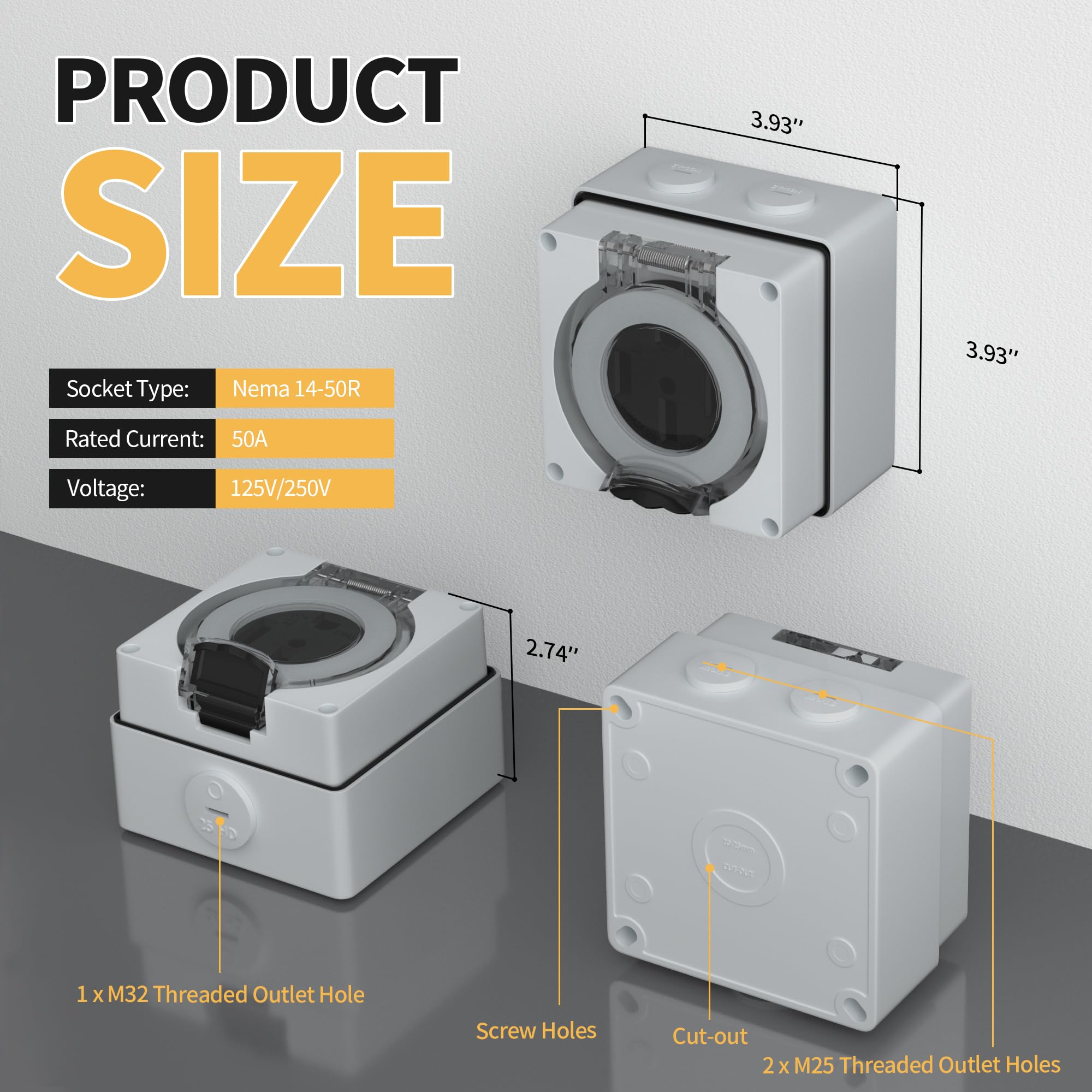 Snapklik.com : 50 Amp RV Outlet Box, 125/250V NEMA 14-50R RV Receptacle ...