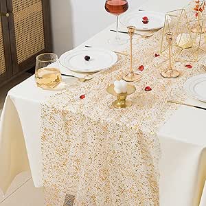 Amazon.com: 3 Pcs Gold Table Runners, 28In x 10 Ft Sheer Chiffon Tulle ...