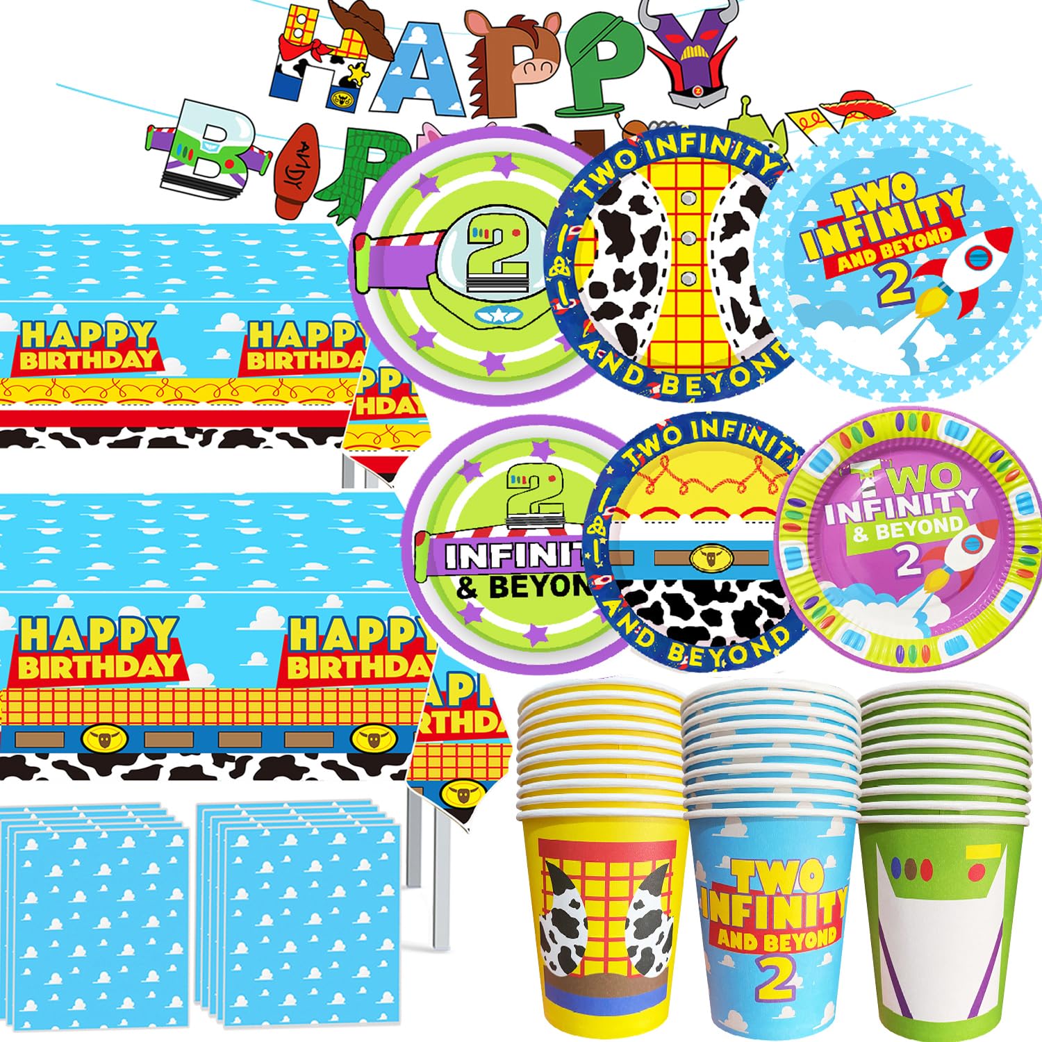 Amazon.com: Two Infinity and Beyond Birthday Decorations 133pcs Cartoon ...