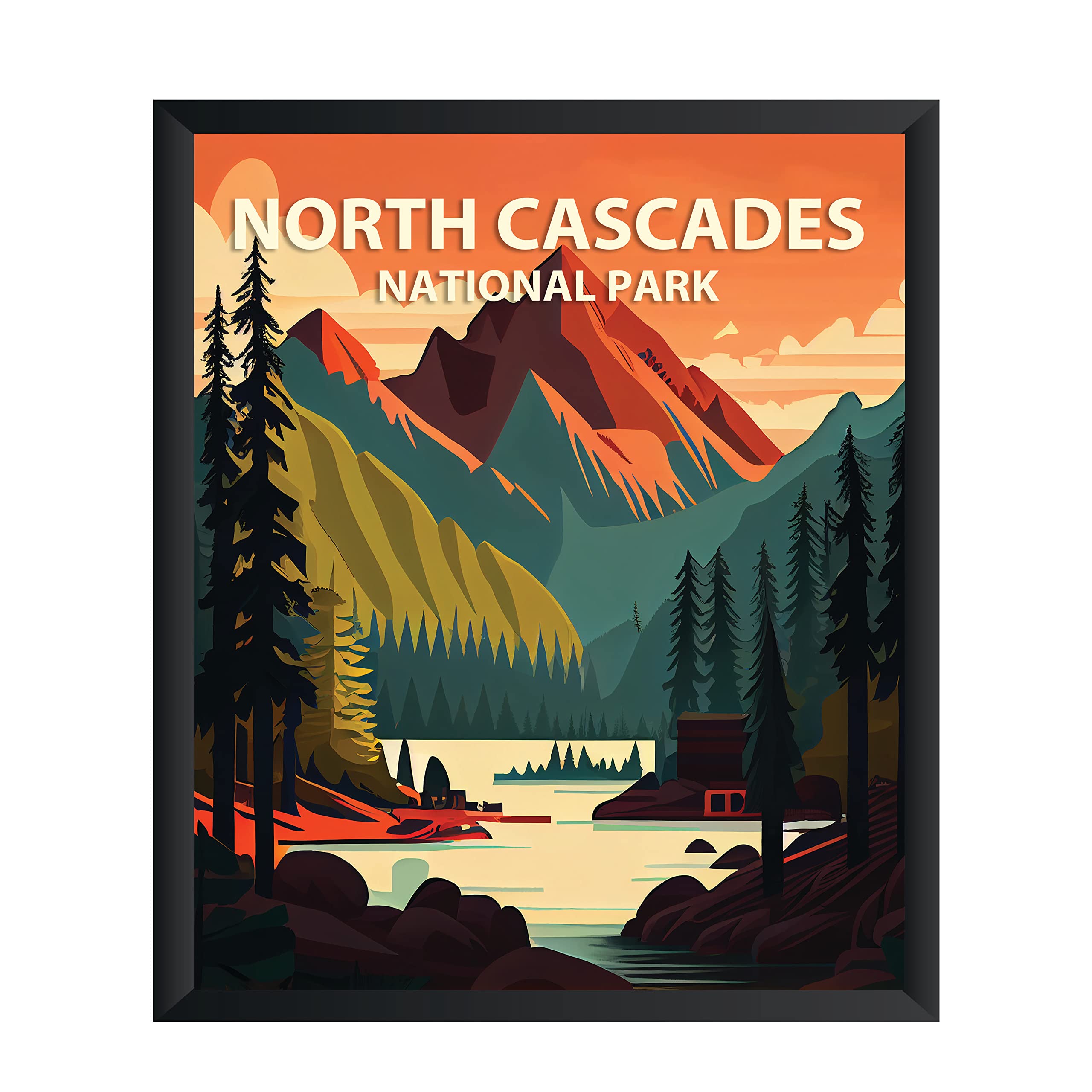 Amazon.com: National Park Retro Art Print Poster, Mountain Lake Wall ...