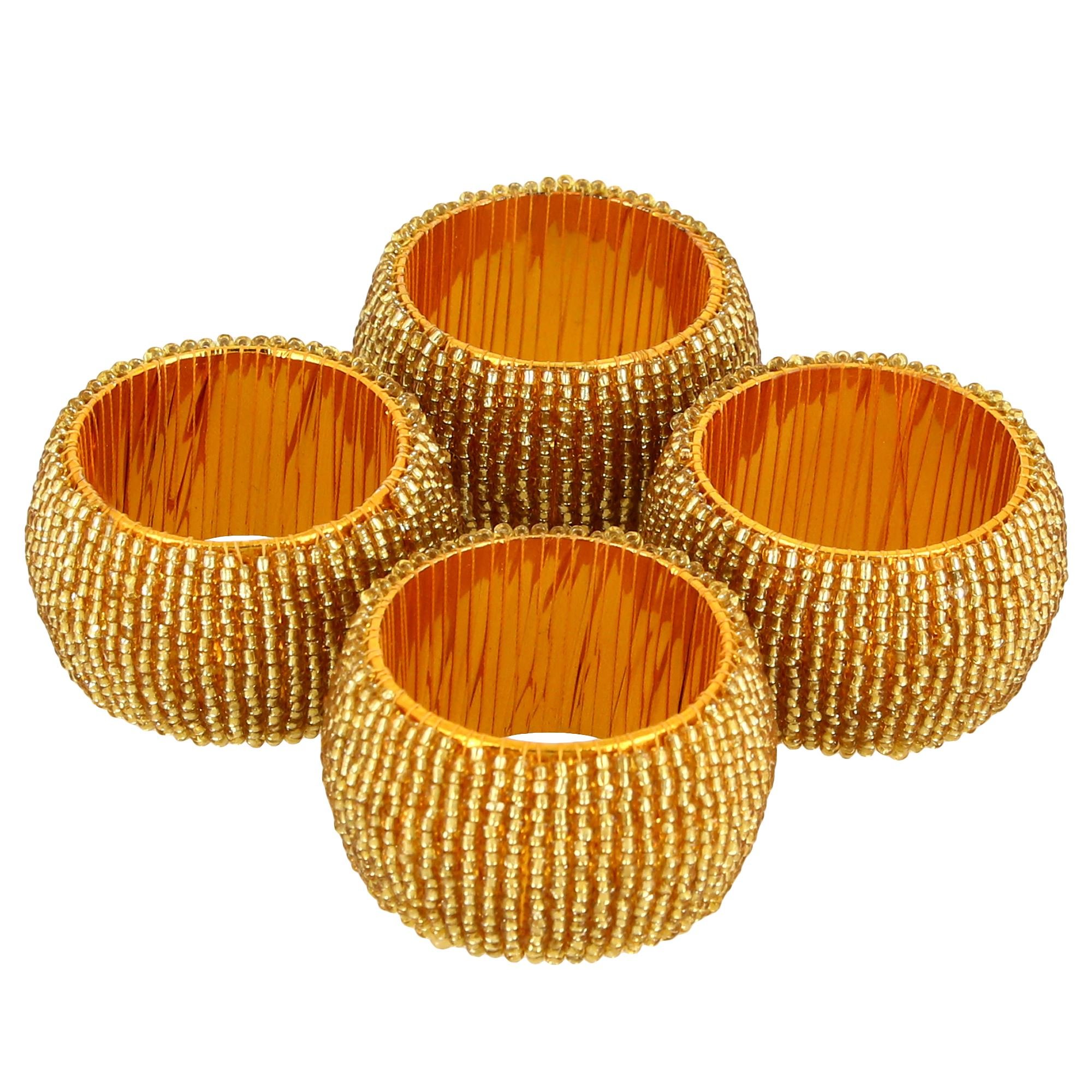 Shalinindia Handmade Indian Gold Beaded Napkin Rings - Set of 4 Rings ...