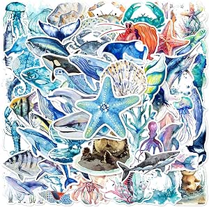 Amazon.com: 50PCS Marine Animal Stickers, Waterproof Adhesive Fish ...