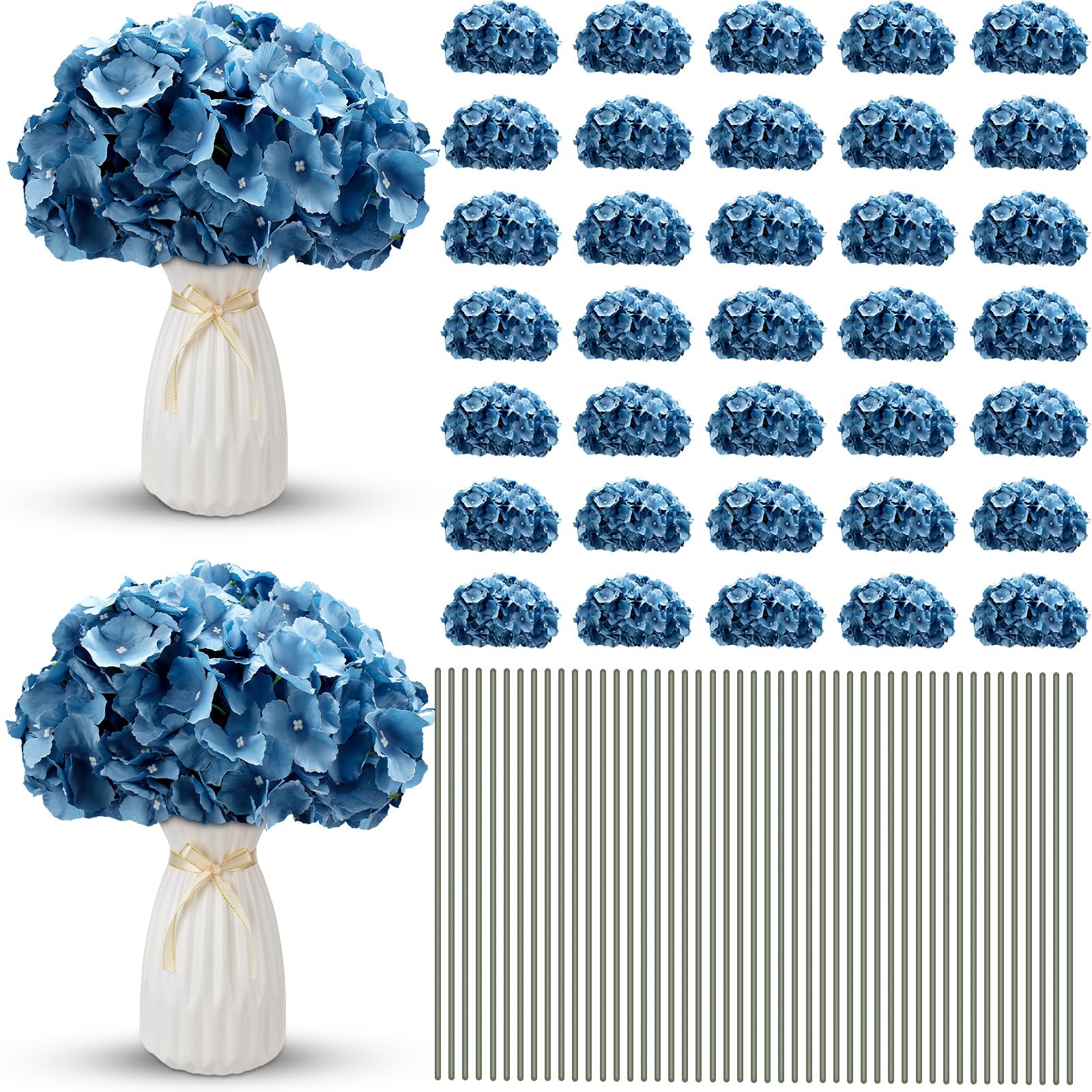 Amazon.com: Unittype 100 Pieces Silk Hydrangea Artificial Flowers Heads ...