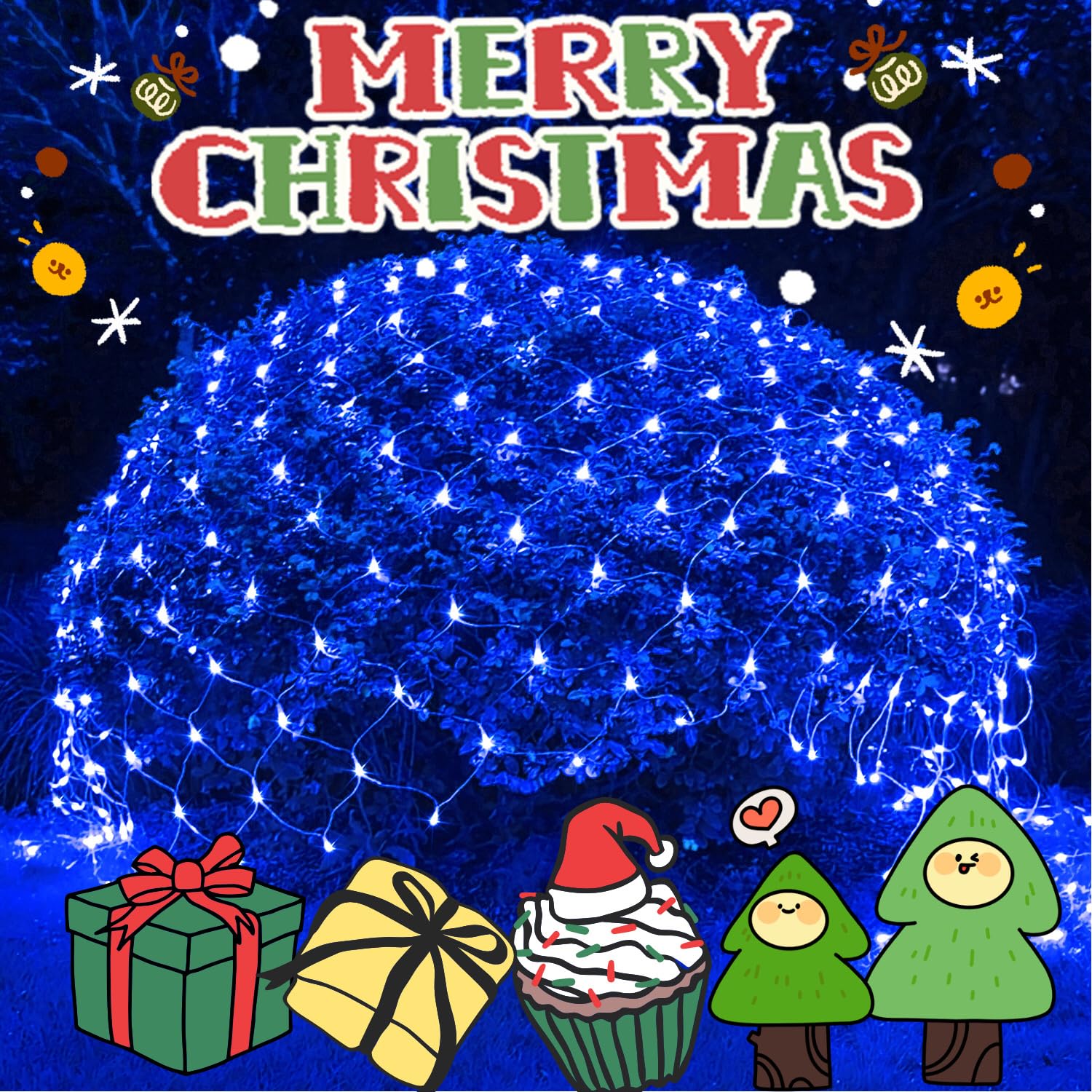 JMEXSUSS 200 LED Blue Christmas Net Lights, 9.8ft x 6.6ft Connectable ...