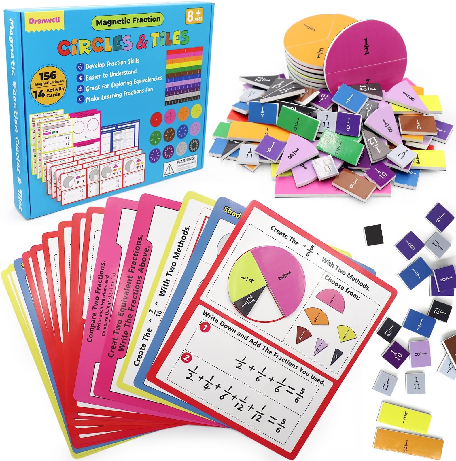 Amazon.com: Oranwell Magnetic Fraction Tiles & Fraction Circles ...