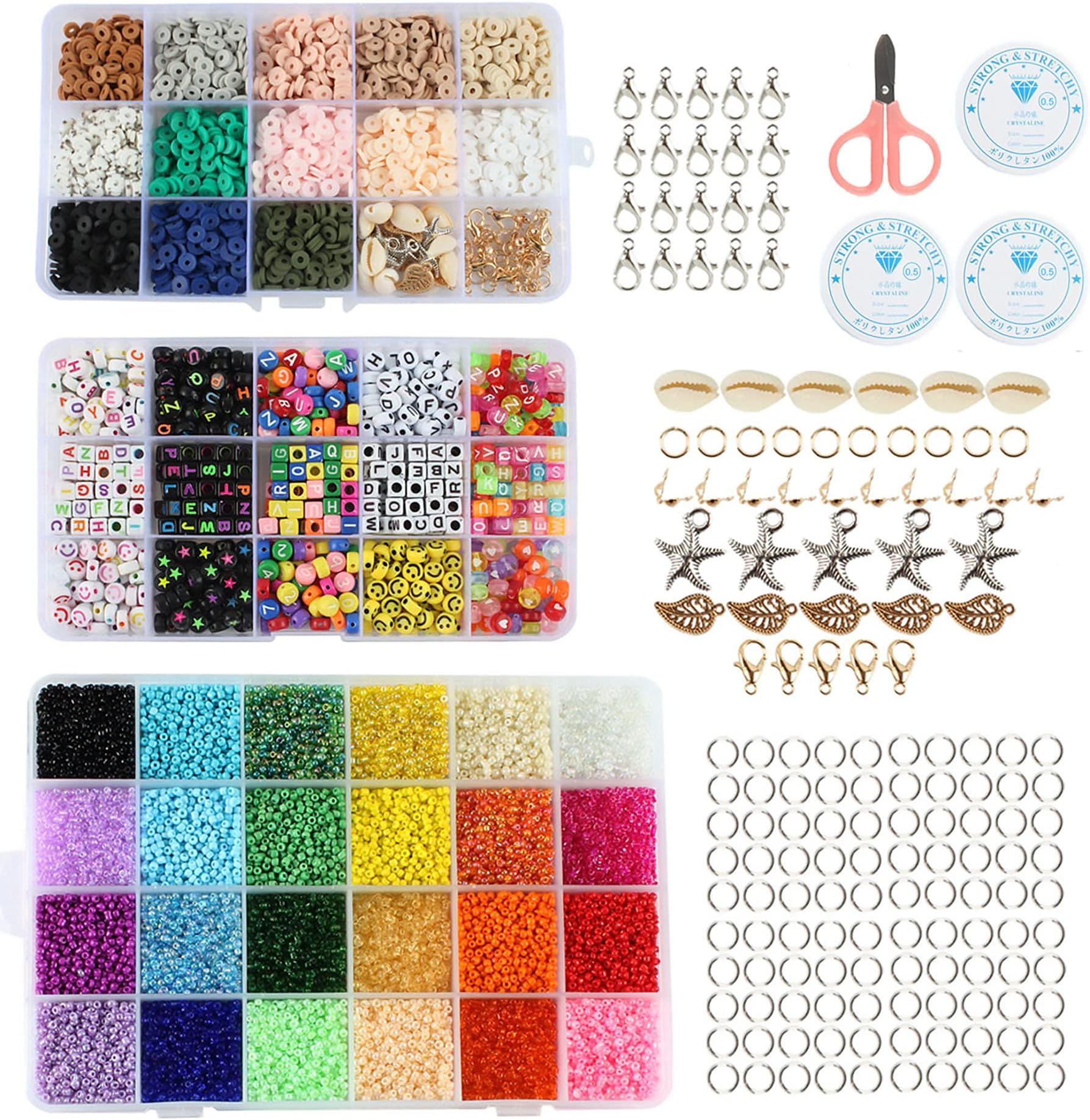 15000pcs Beads for Jewellery Making, 28 Color Flat Round Polymer Clay ...