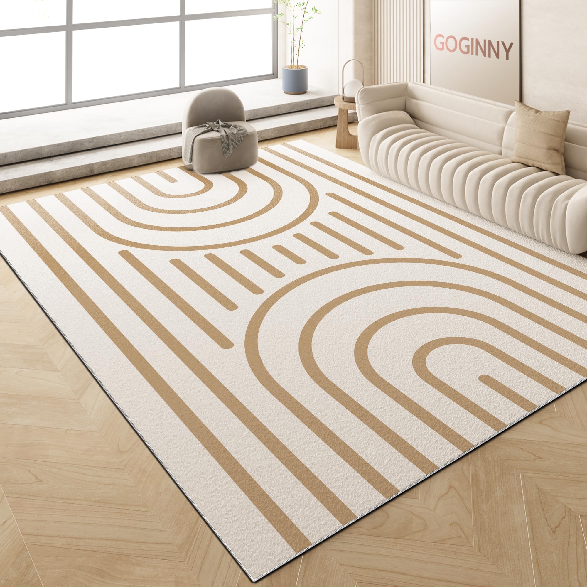 Amazon.com: Washable 5x7 Modern Area Rug for Living Room, Tan White ...