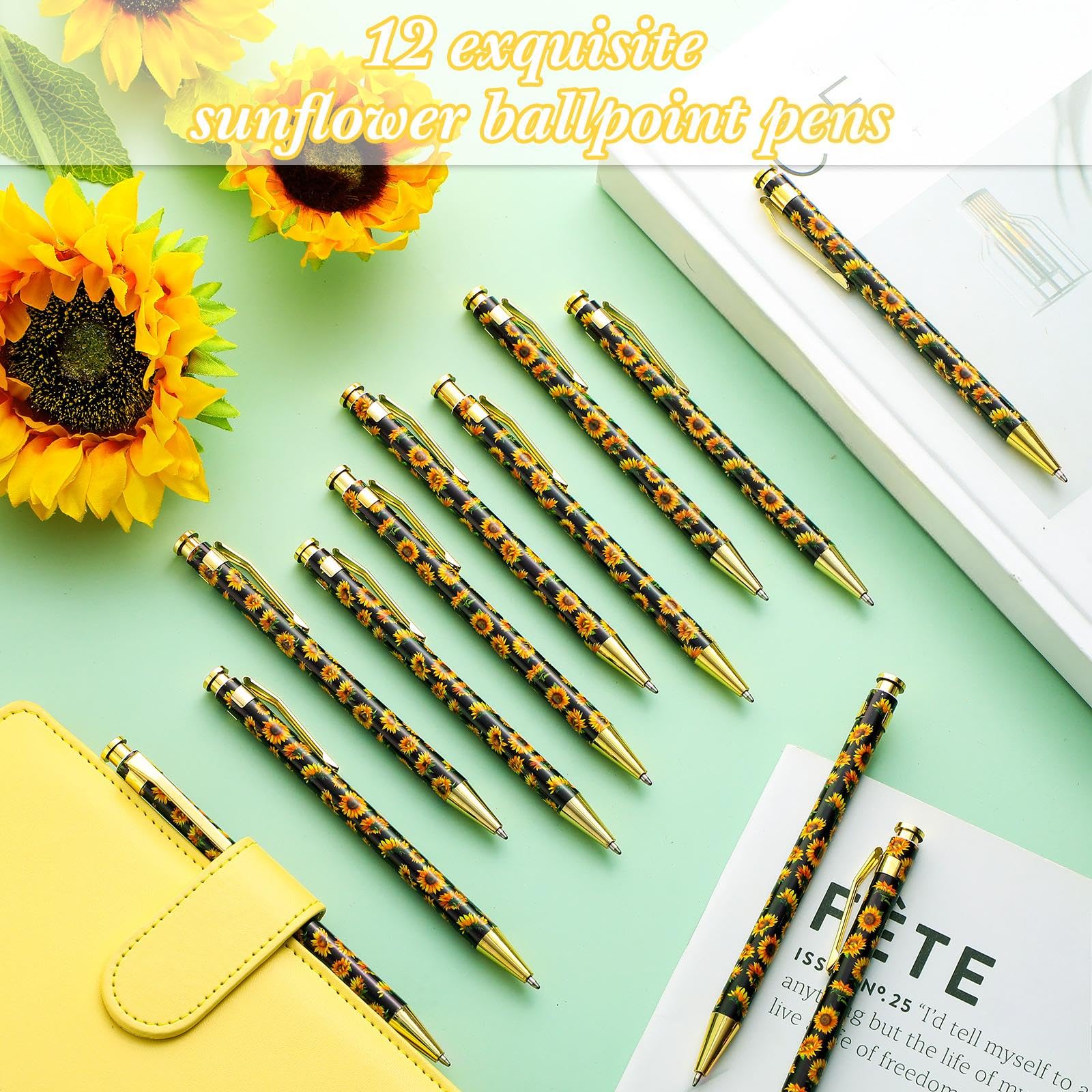 Snapklik.com : 24 Pieces Sunflower Pens Ballpoint Click Ball Pens ...