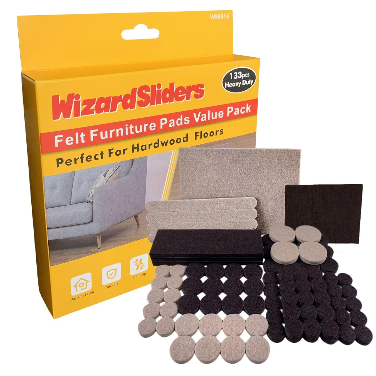 WIZARD SLIDERS Felt Furniture Pads, 133-Piece Set, Self-Adhesive, Heavy ...
