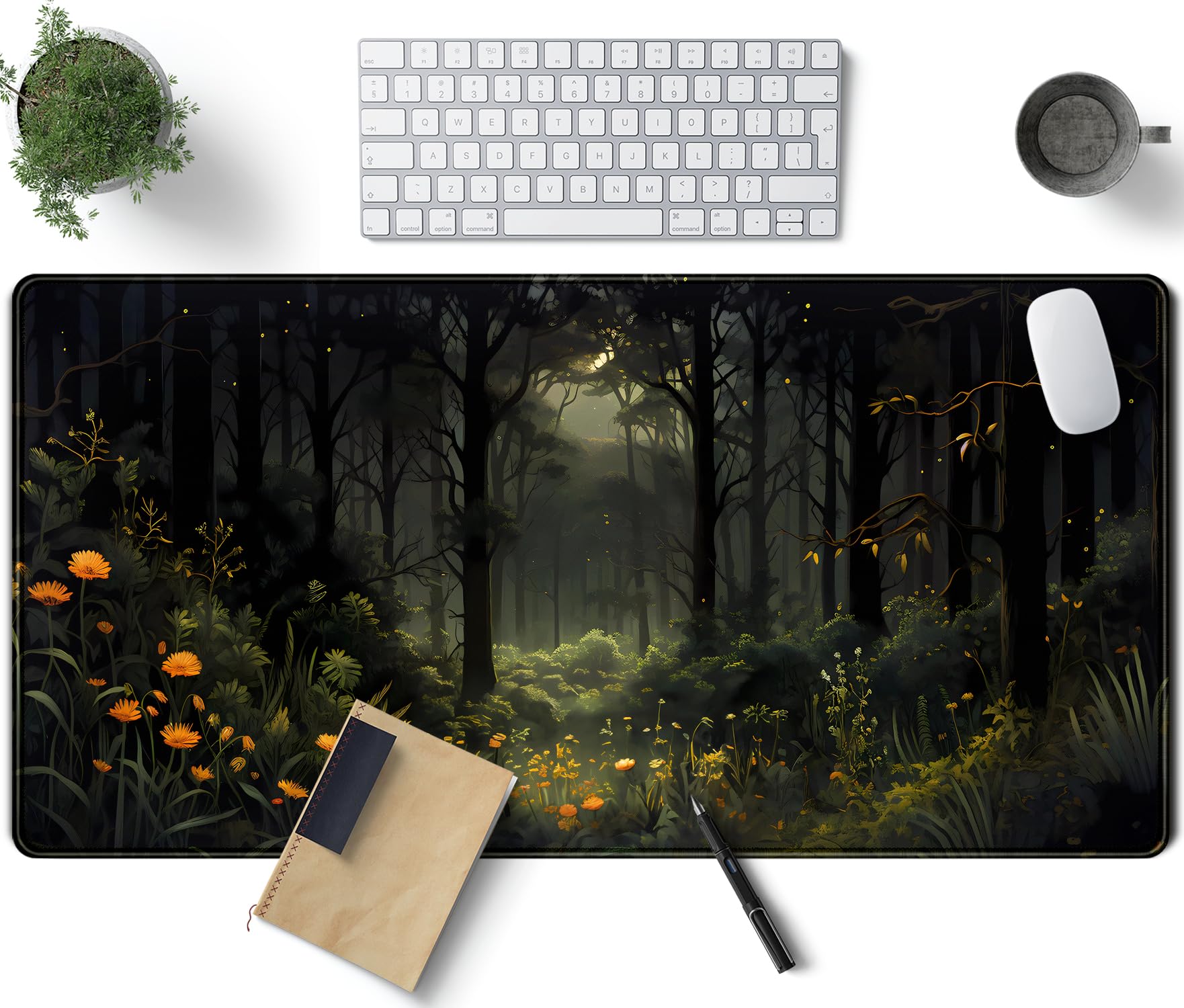 Amazon.com: Dark Forest Desk Mat Mouse pad, Green Nature Deskmat XXL ...