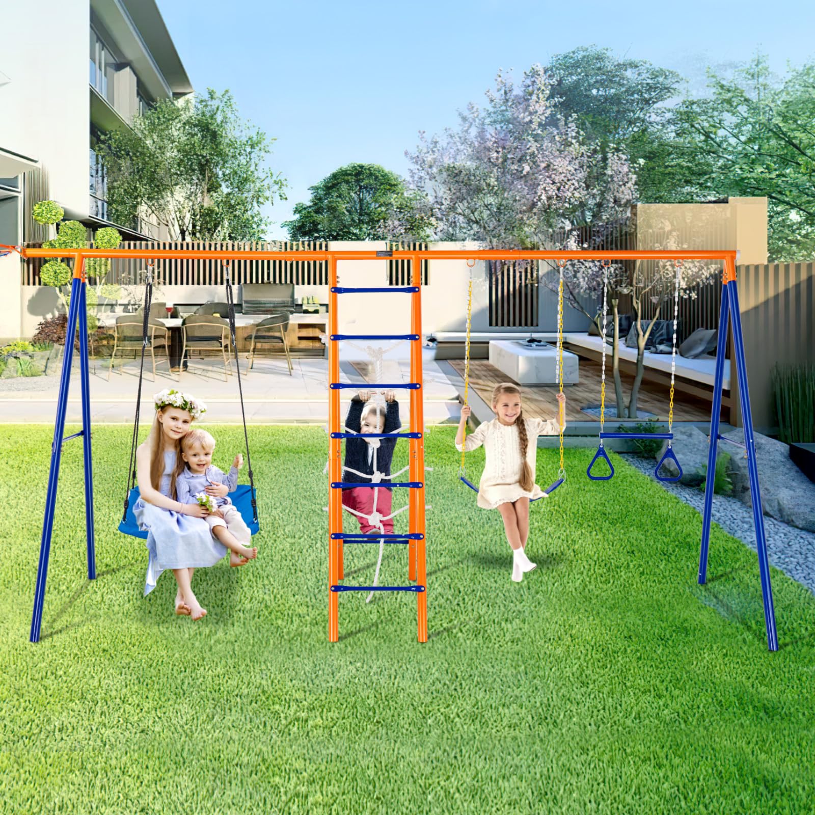 Amazon.com: VEVOR Backyard Swing Sets, 6 in 1 Swing Set with Basketball ...