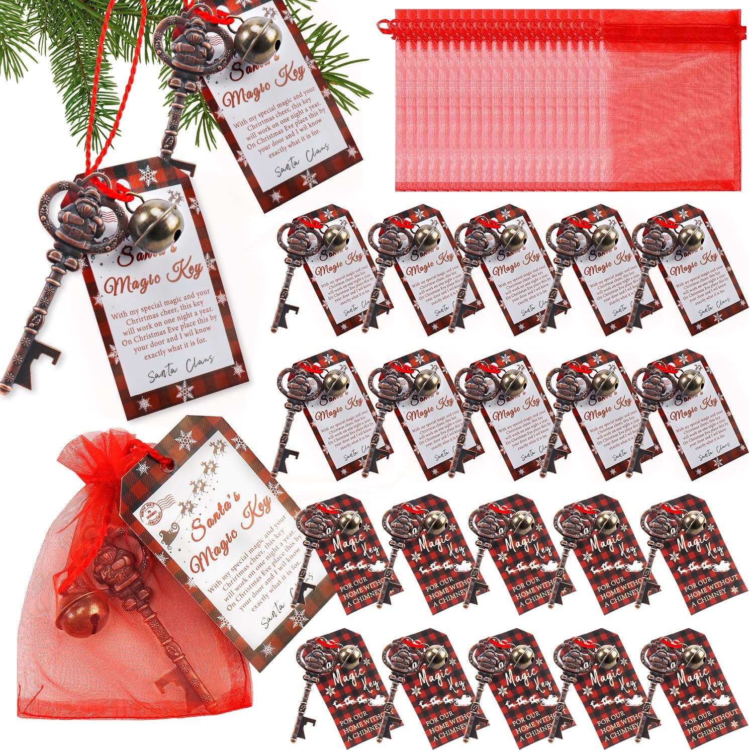 Amazon.com: 20 Set Christmas Santa Key Ornament for No Chimney Houses ...