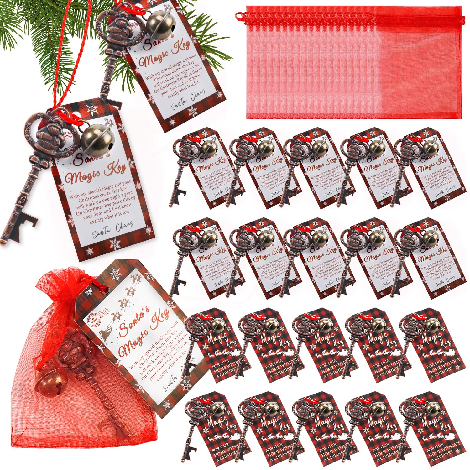 Amazon.com: 20 Set Christmas Santa Key Ornament for No Chimney Houses ...