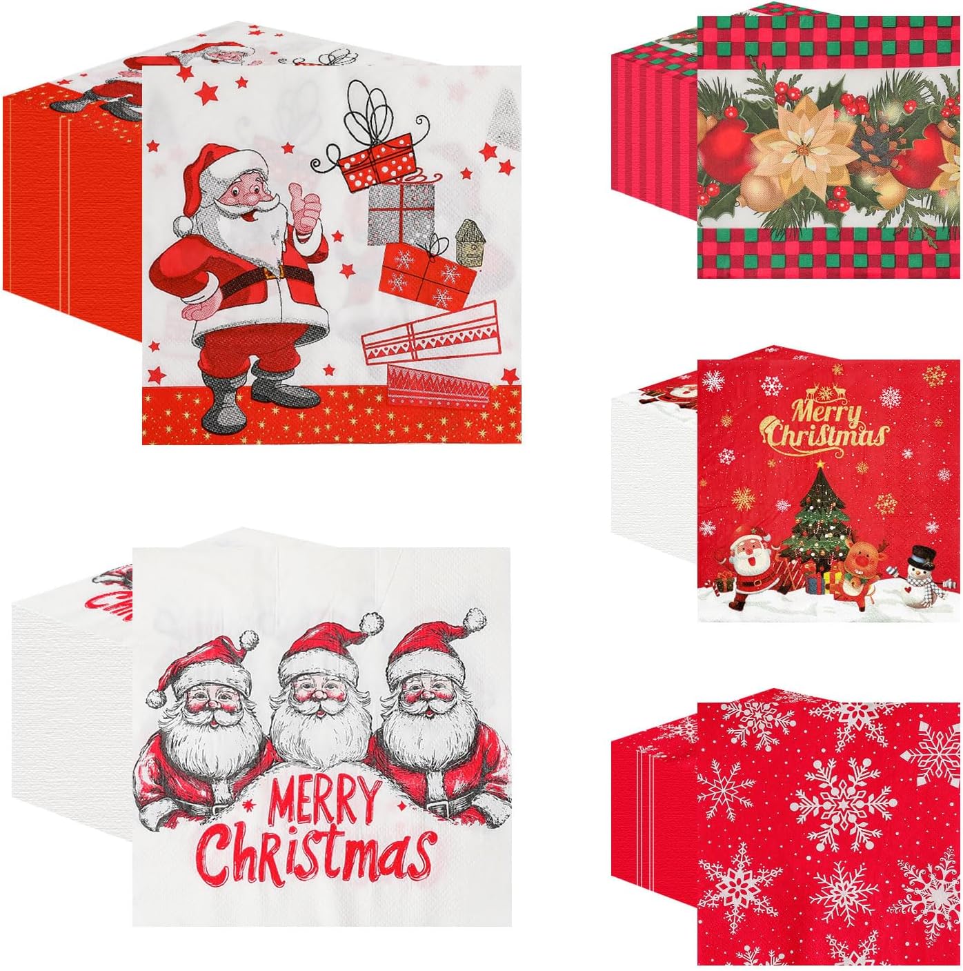 Amazon.com: 100 Pcs Christmas Napkins, 6.5" x 6.5" Christmas Cocktail ...