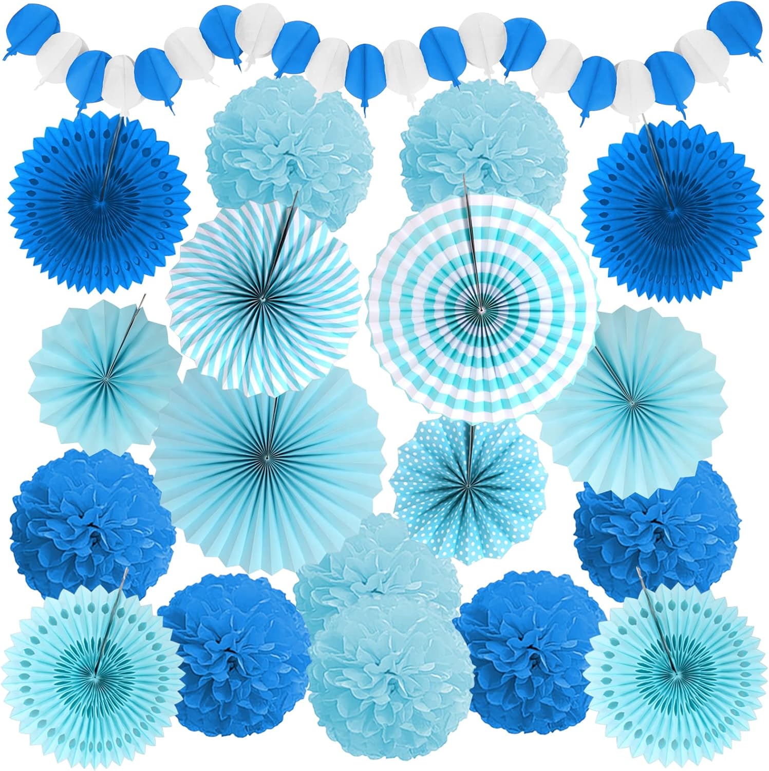 Amazon.com: Recosis Party Decorations, Blue Papar Fans Pompoms Garlands ...