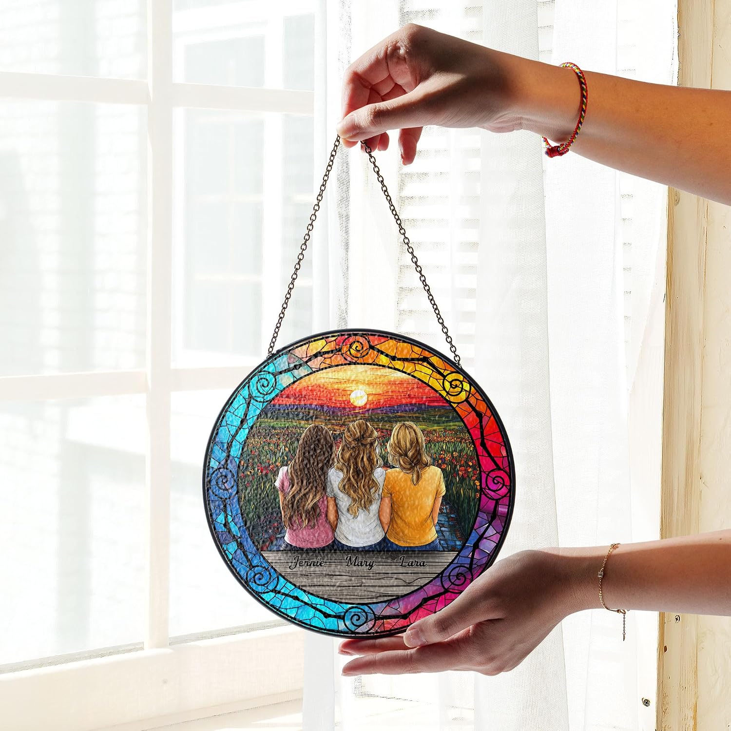 Amazon.com: Personalized Besties Suncatcher Window Hanging, Custom Name ...