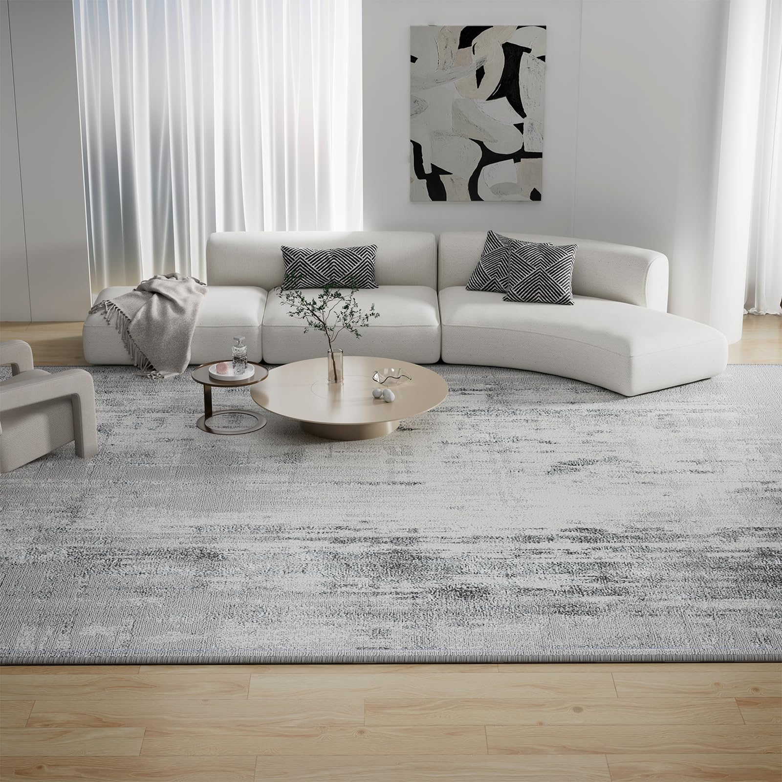 Amazon.com: Area Rug, Washable Non Slip Rug, Gray Modern Retro Carpet ...