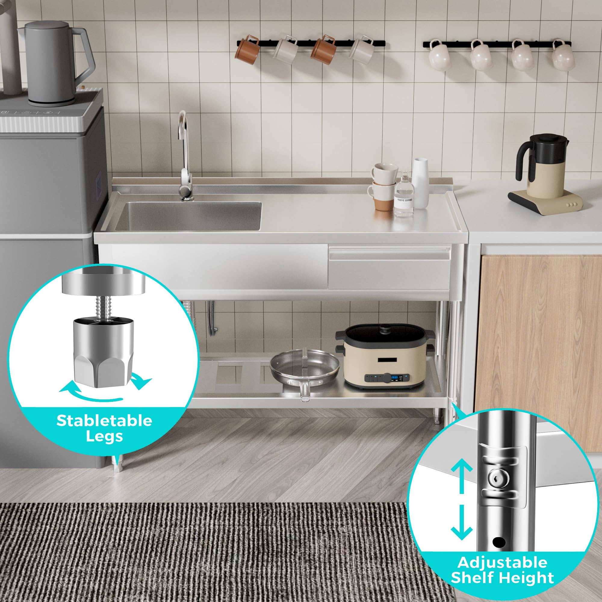 Utility Sink WOEDEN 47" Stainless Steel With Workbench And Drawer ...