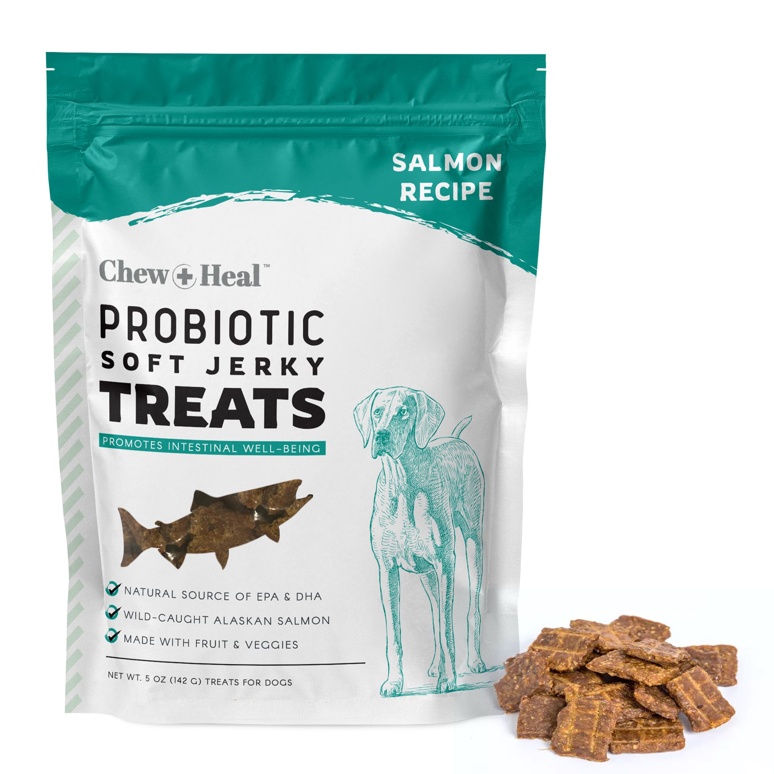 Amazon.com : Chew + Heal Labs Probiotic Salmon Jerky Dog Treats - 5 oz ...