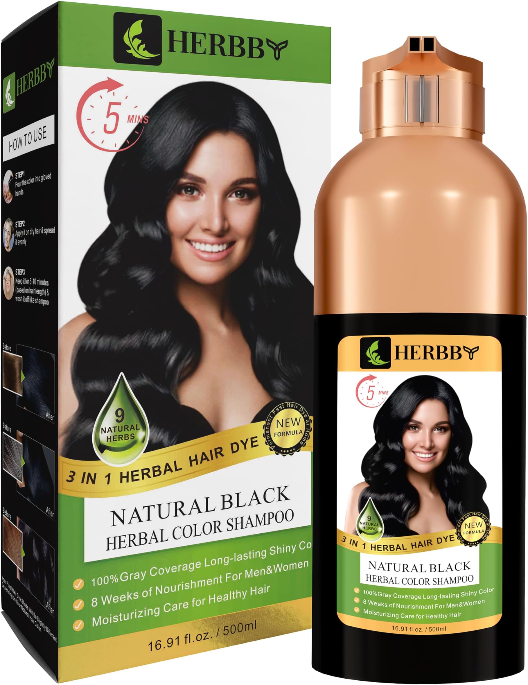 Amazon.com : HERBBY Hair Color Shampoo for Gray Hair Coverage&Color ...