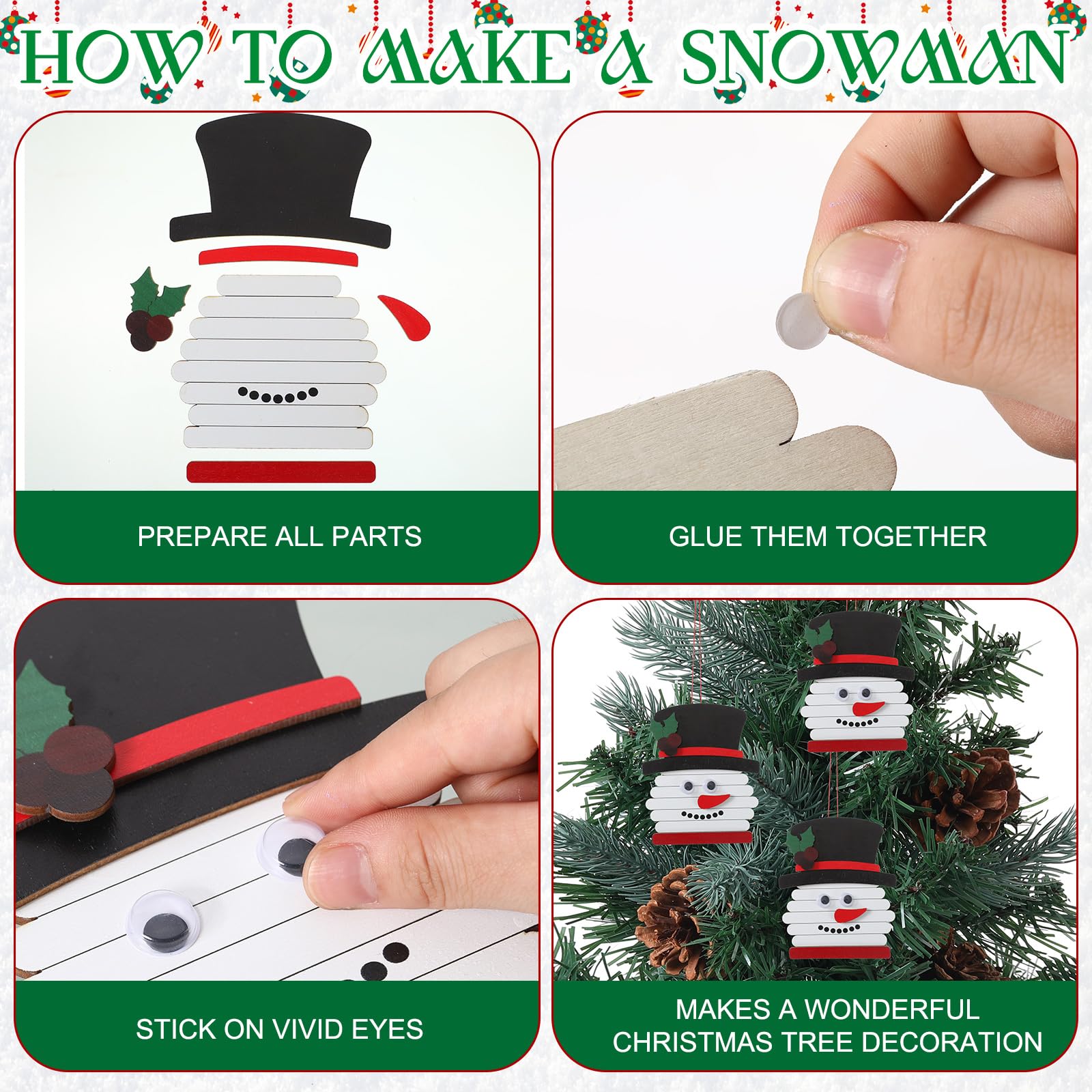 Snapklik.com : 48 Pack 5.9 Inch Wooden Snowman Stick Craft Kits Winter ...