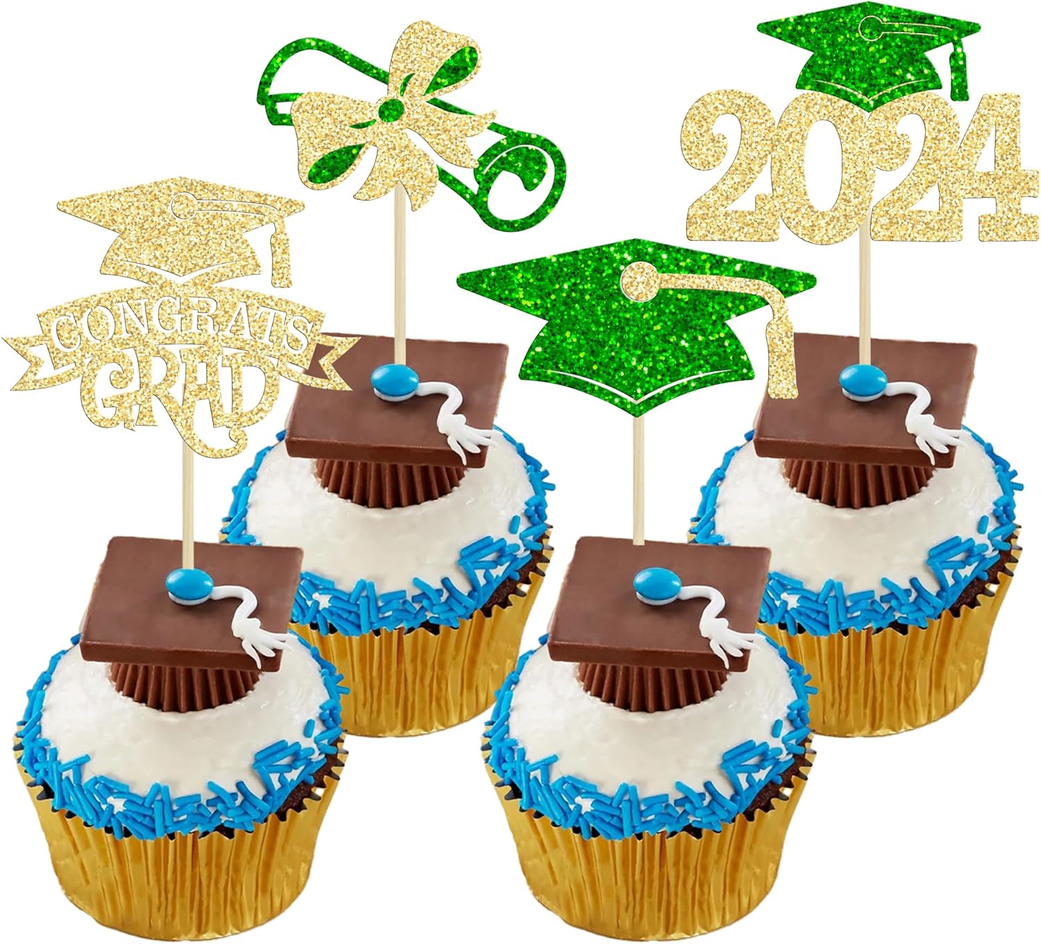 Amazon.com: Gyufise 24Pcs 2024 Graduation Theme Cupcake Toppers Glitter ...