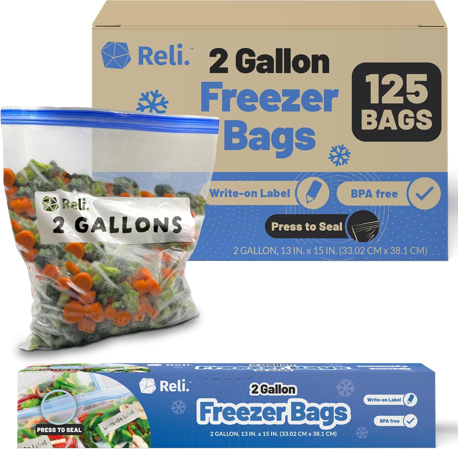 Amazon.com: Reli. 2 Gallon Freezer Bags (125 Count) 13x15 inch Freezer ...