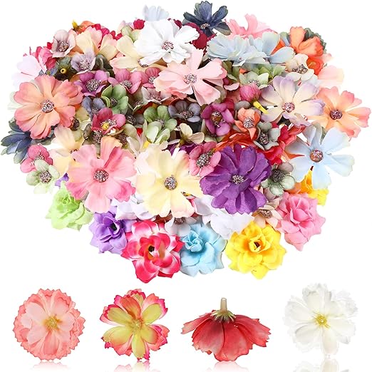 Amazon.com: 100 Pcs Faux Flower Heads Artificial Craft Flowers Small ...