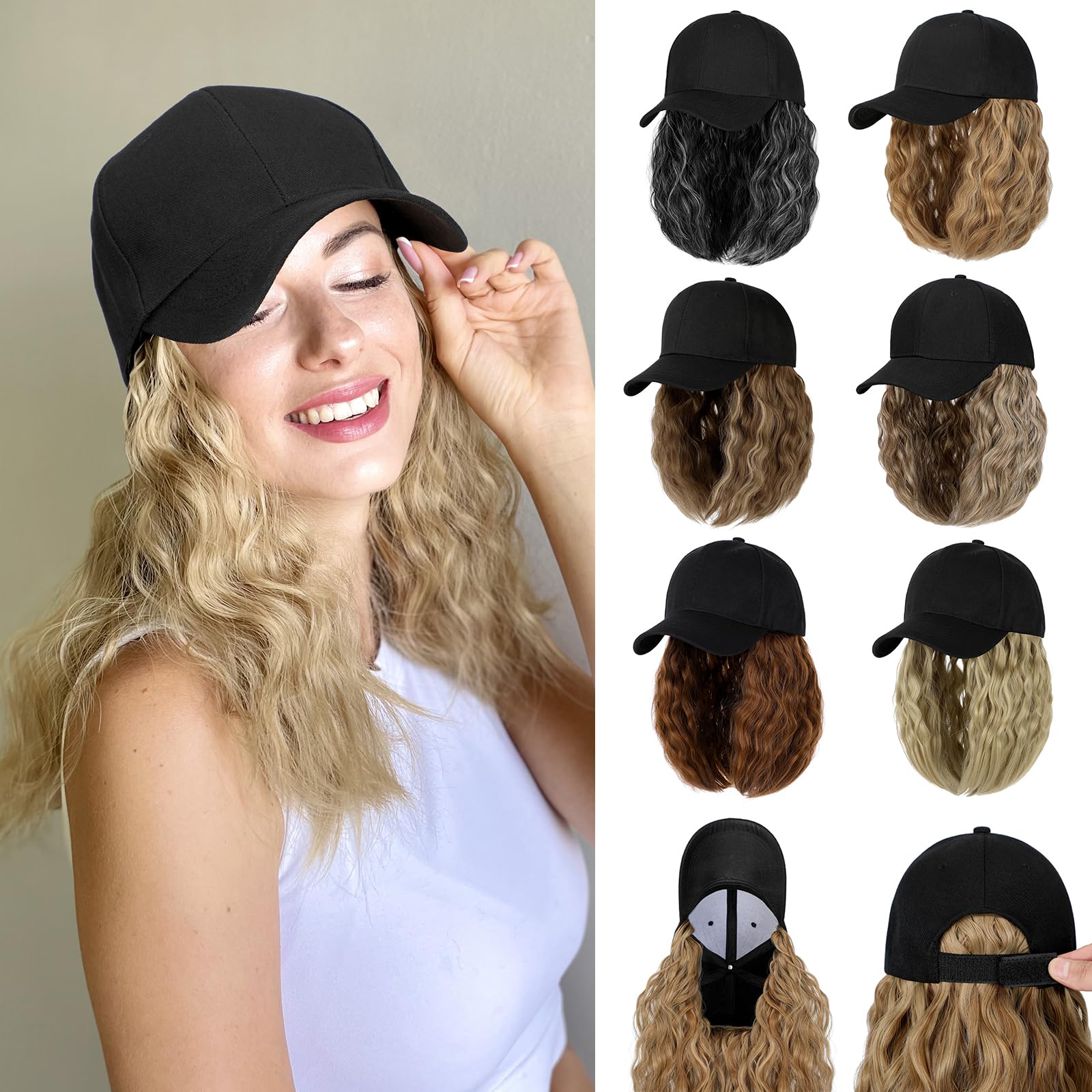 Amazon.com : Cephermer Baseball Hat Wig,Hat with Hair attached 16 ...