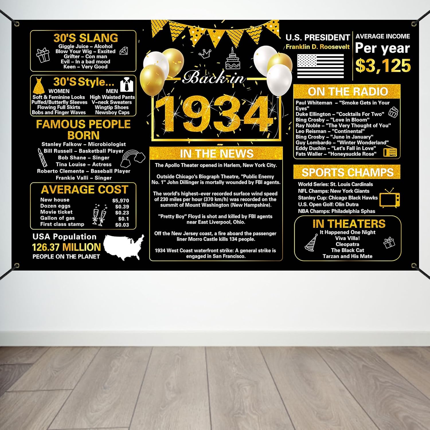 Amazon.com: Crenics 90th Birthday Decorations for 1934, Black and Gold ...