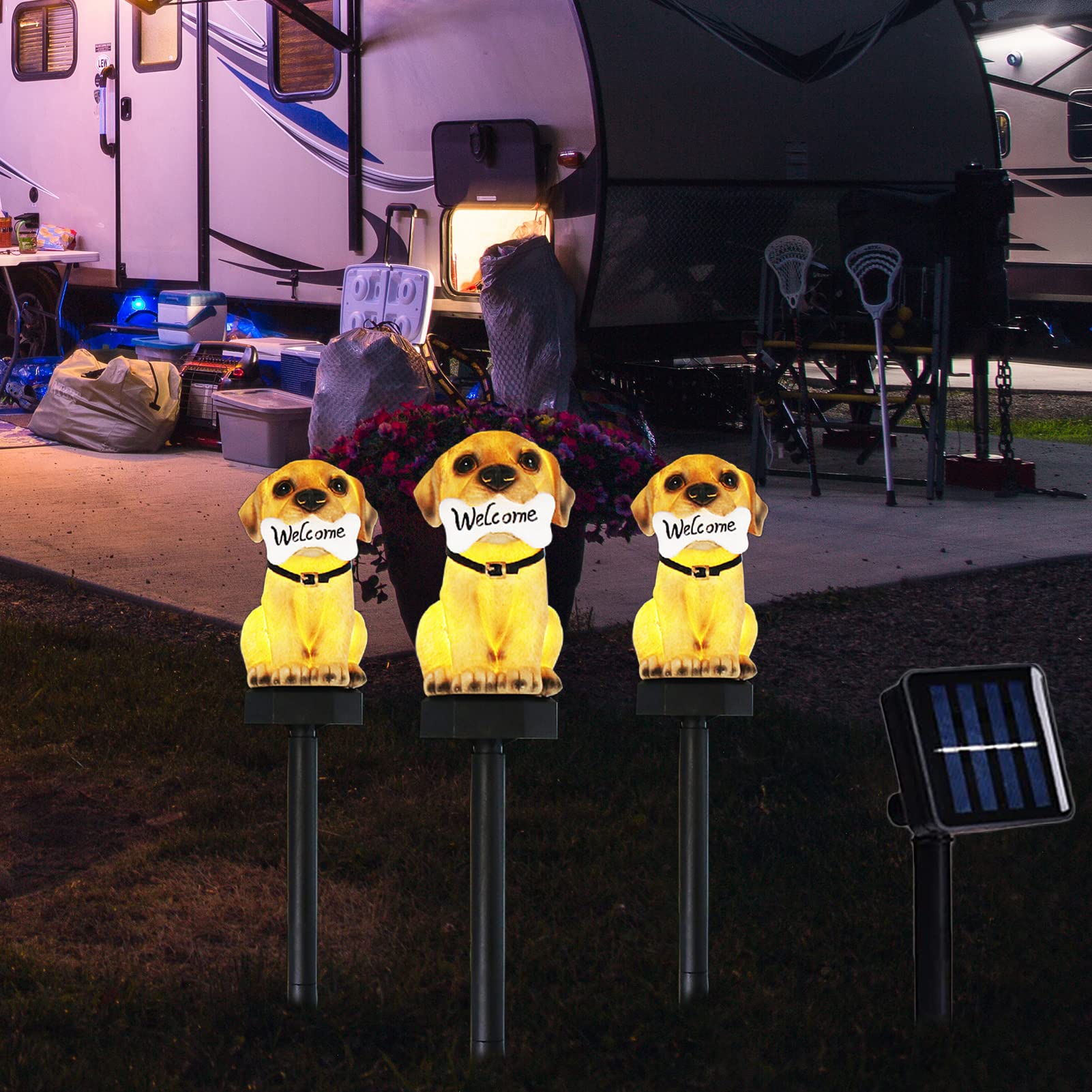 Solar Garden Lights Outdoor Waterproof, 3 Pack Garden Resin Dog Statues ...