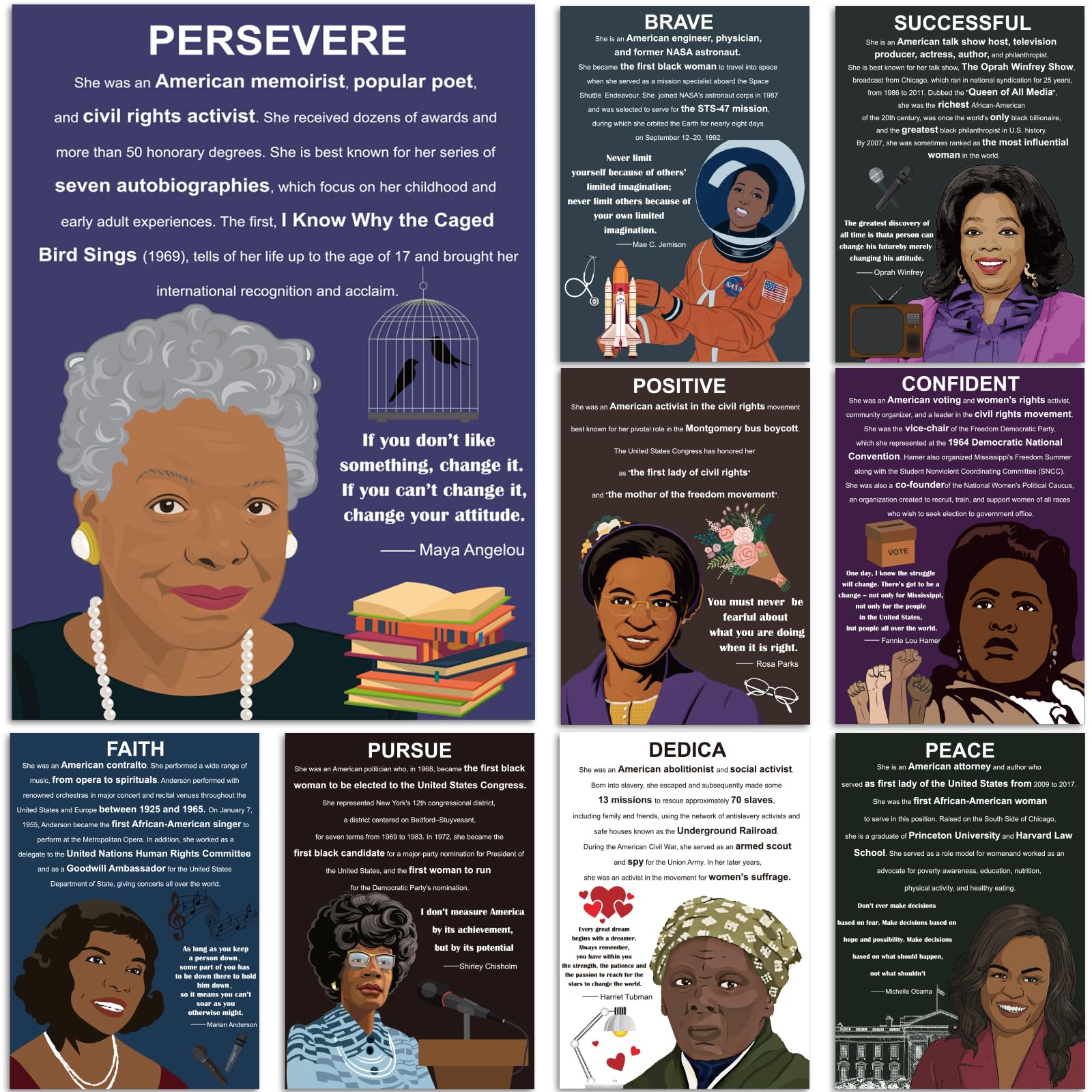 Amazon.com: OBUSATT 9 Pieces Black History Posters Black Women ...
