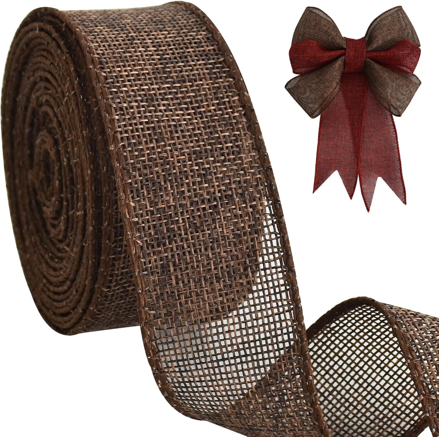 Amazon.com: TONIFUL Burlap Brown Wired Ribbon, 1 1/2 inch 10 Yard Jute ...