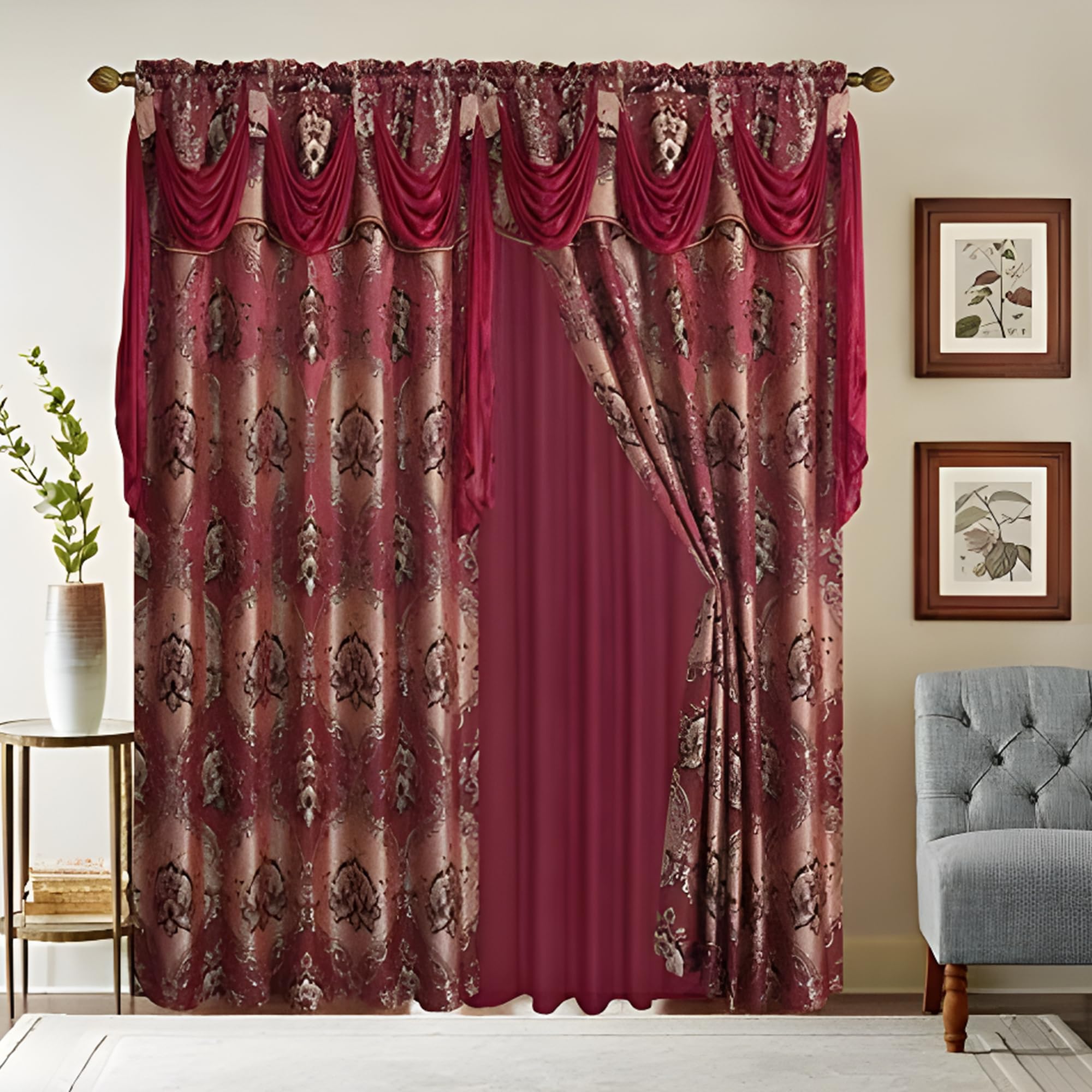 Amazon.com: LinenTopia Classical Jacquard Window Drape Set (2 Panels ...