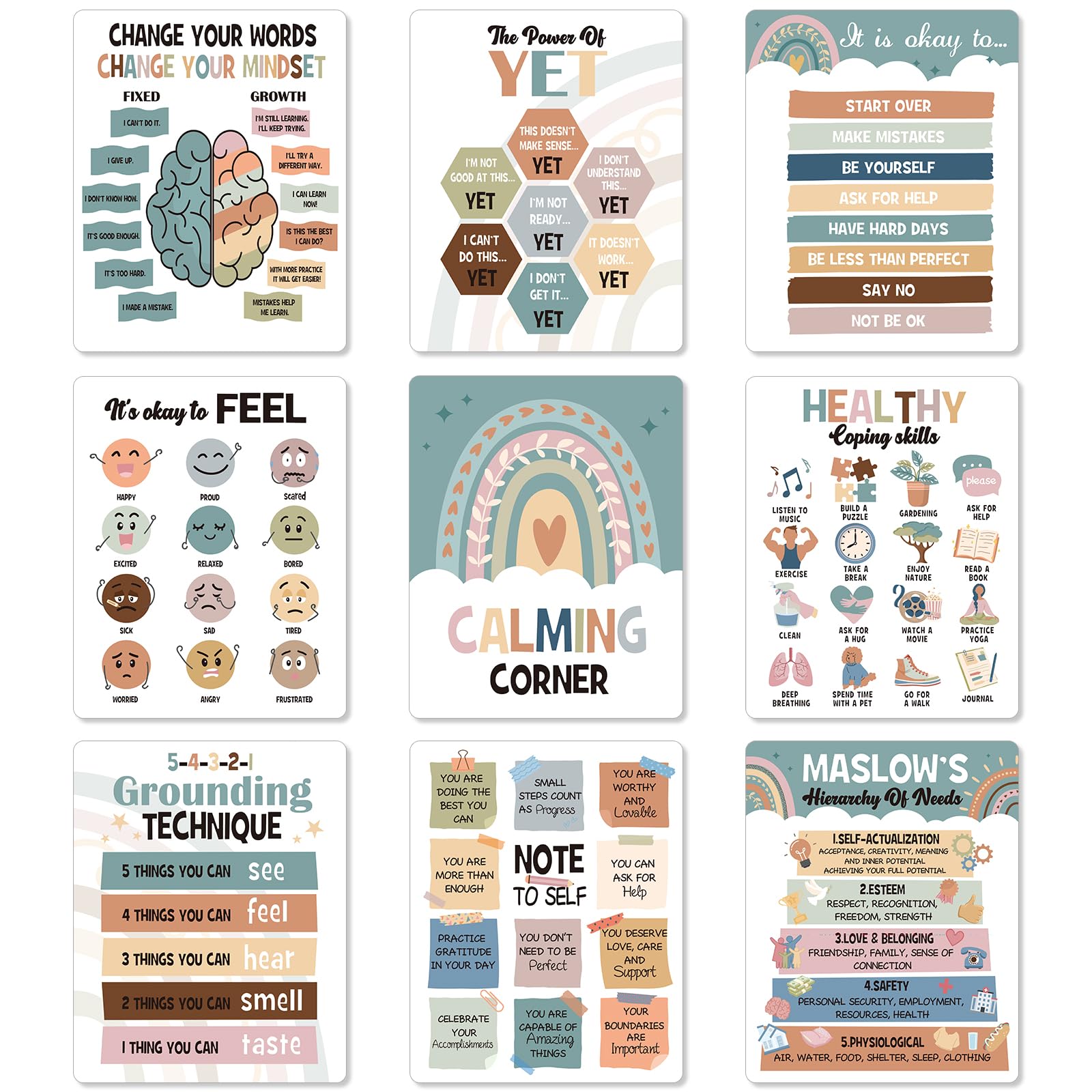 Snapklik.com : Pasimy 9 Pcs Mental Health Posters Rainbow Therapy ...
