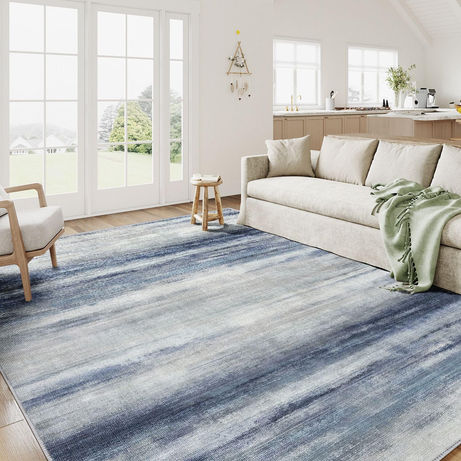 Amazon.com: PureCozy Blue Ombre 8x10 Area Rug Modern Abstract Washable ...