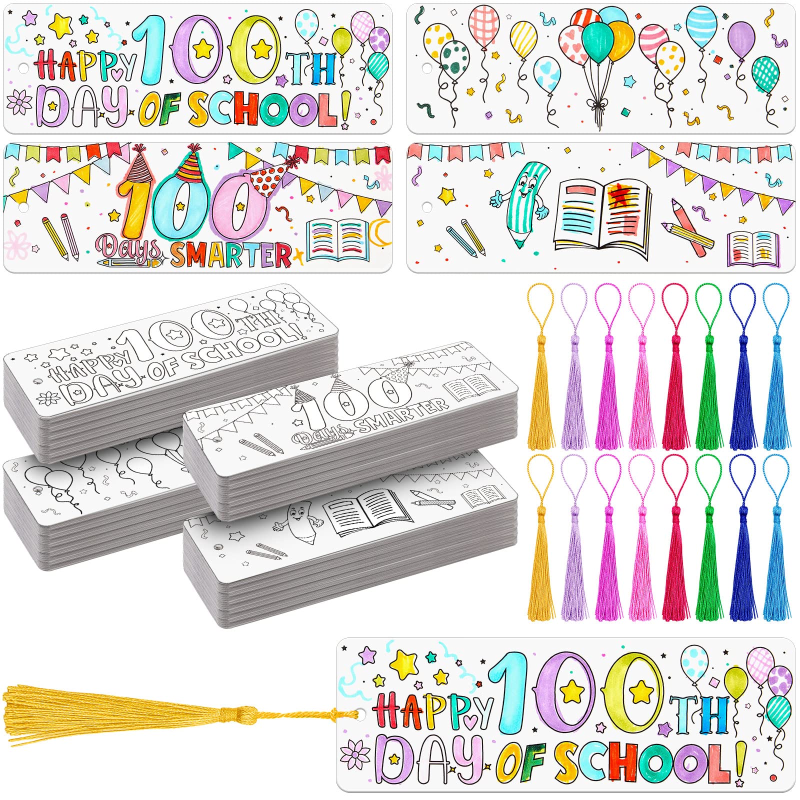 Amazon.com: 100 Set Happy 100th Day Bookmarks with 100 Colorful Tassels ...