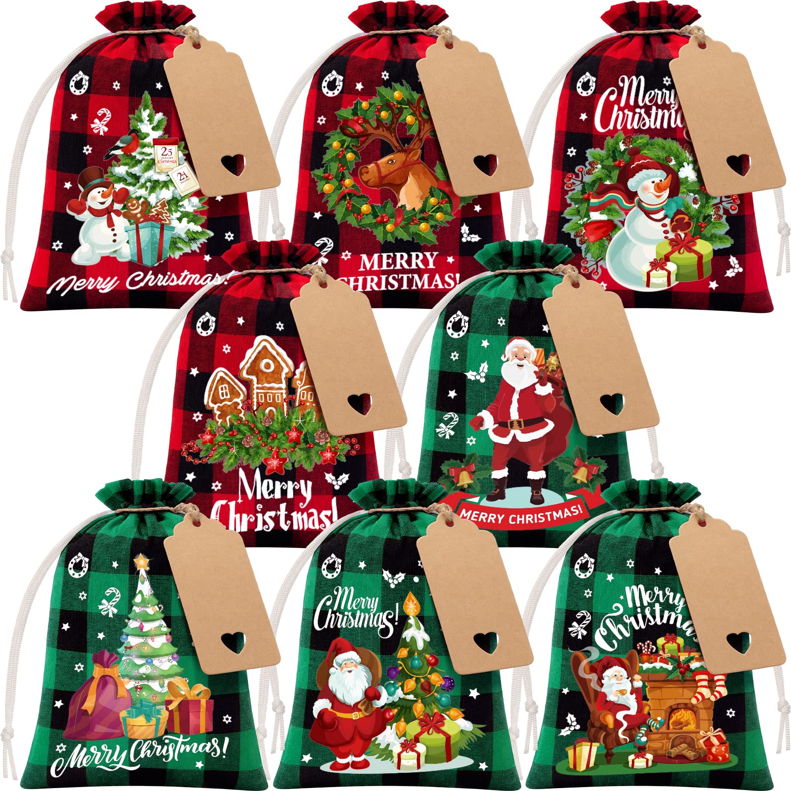 Amazon.com: 24Pcs Burlap Christmas Drawstring Bags, 5x7in Buffalo Plaid ...