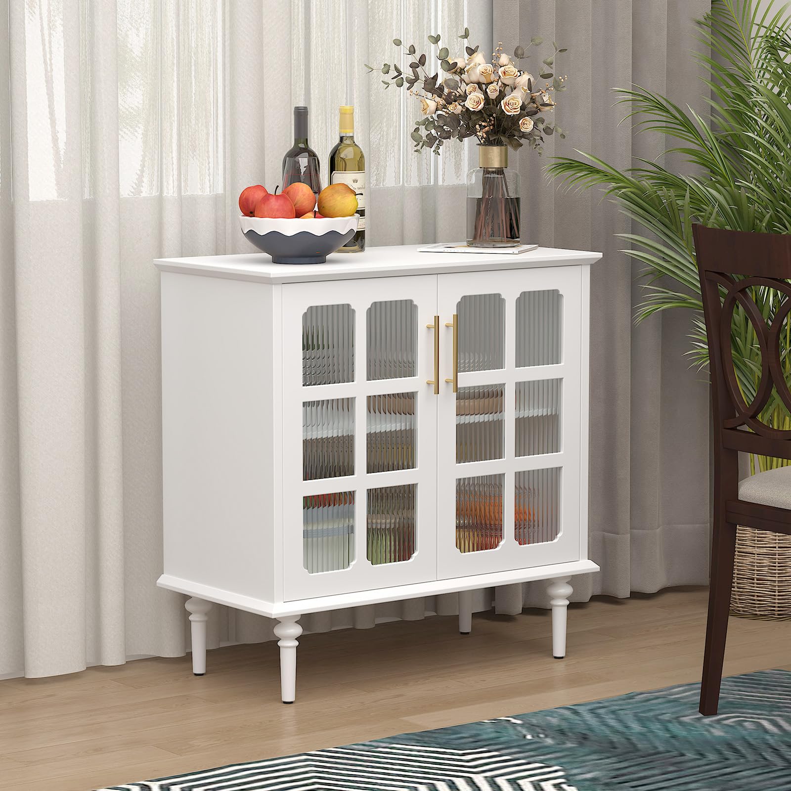 Amazon.com: MOIANJI Vintage Buffet Cabinet with 2 Lattice Glass Door ...