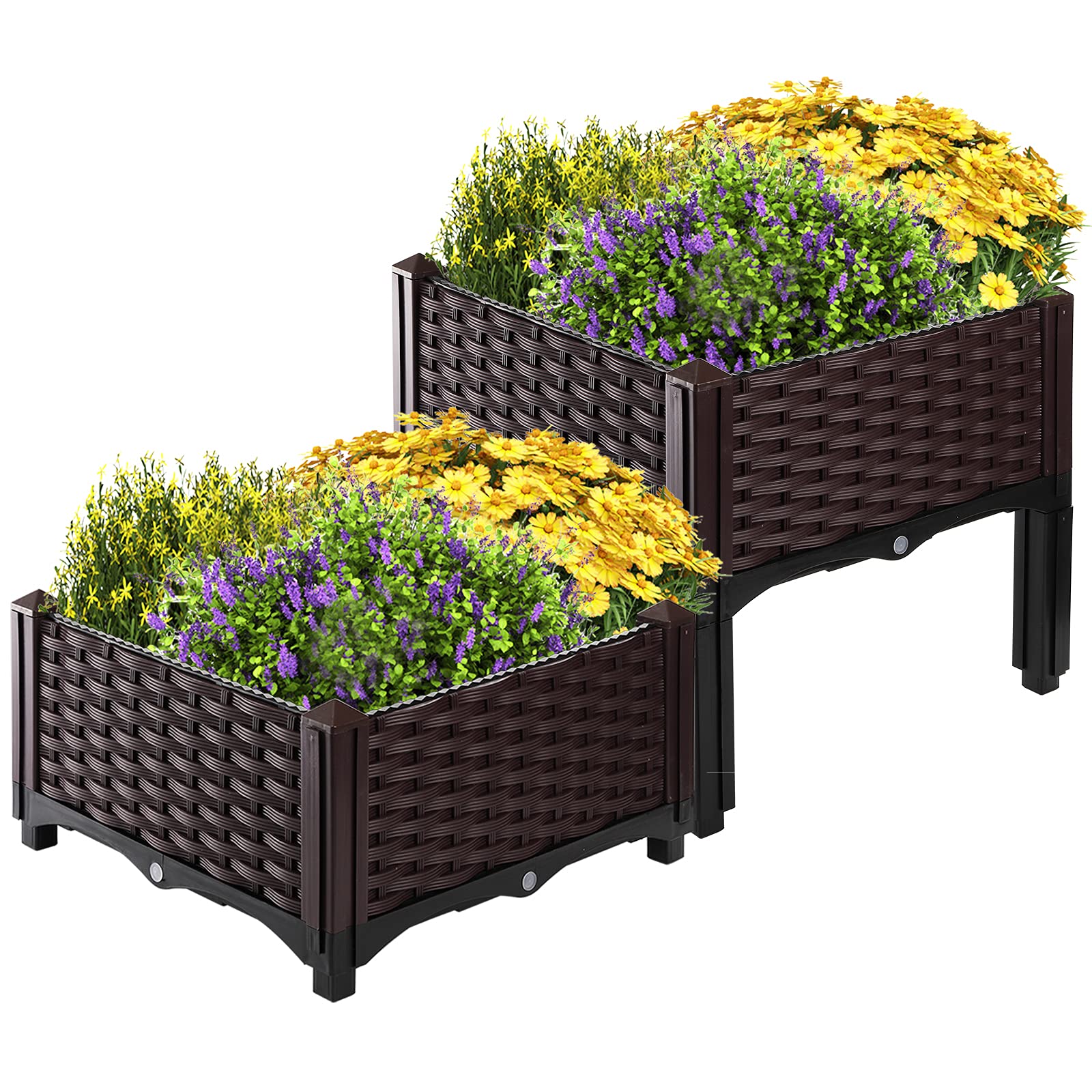 Cedilis Set of 2 Plastic Raised Garden Bed Kits, Self-Watering Elevated ...
