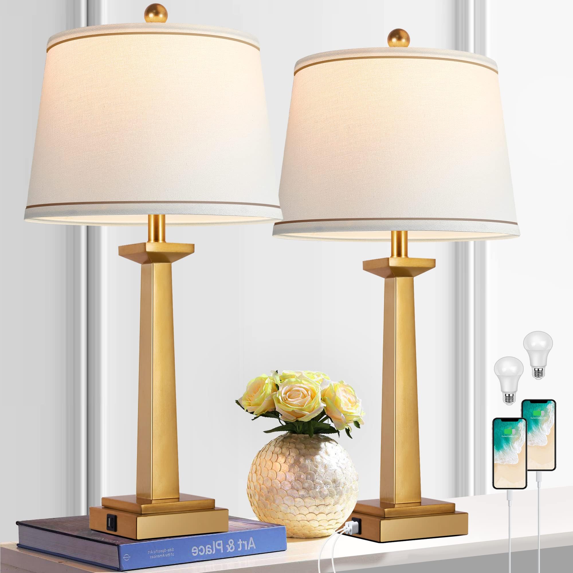 29" Gold Table Lamps for Living Room Set of 2, 3-Color Temperature ...