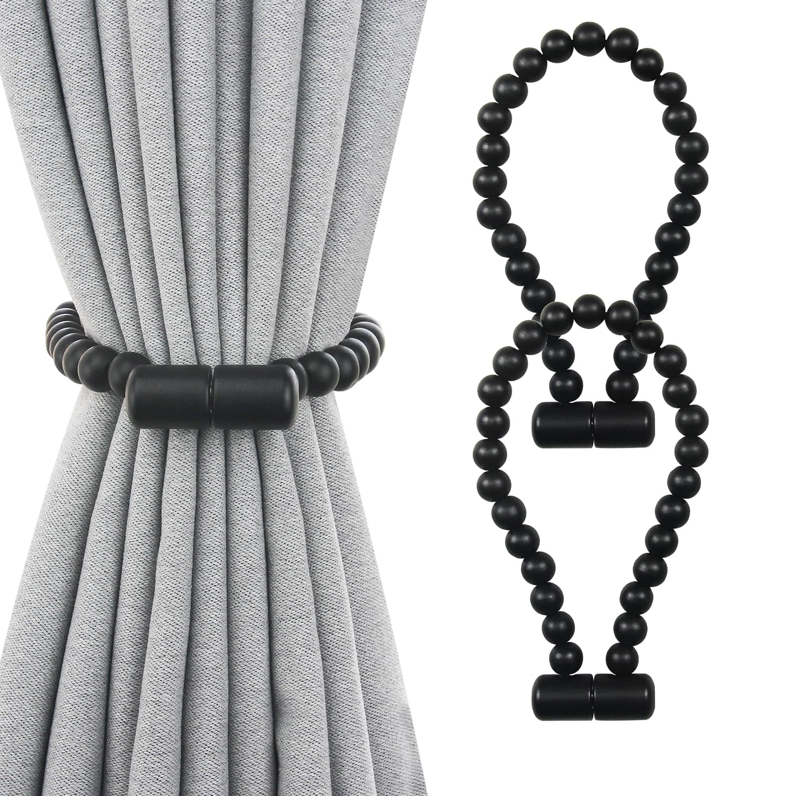 Amazon.com: Nieffeiy Magnetic Curtain Tiebacks, Wood Curtain Tie Backs ...