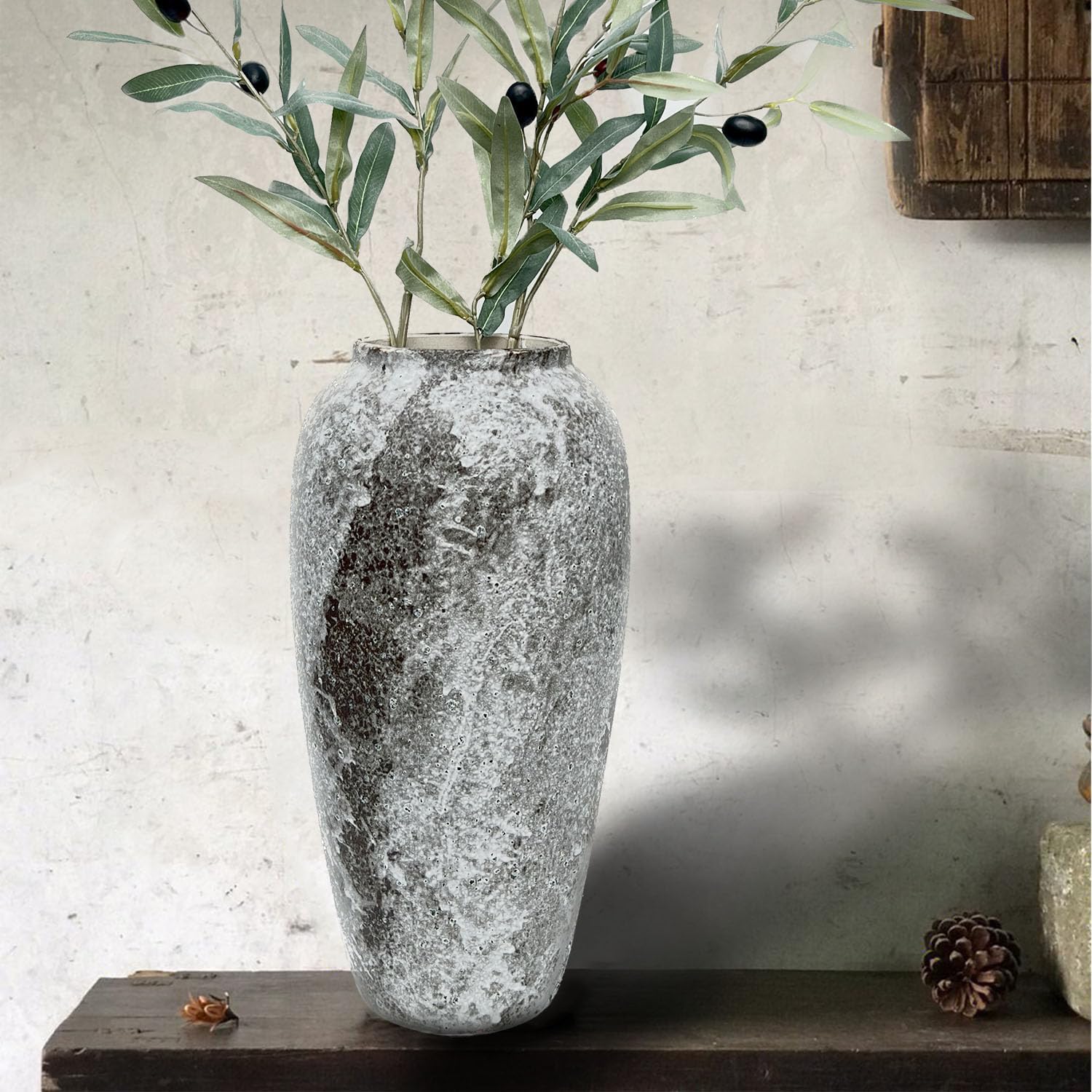 Amazon.com: Runwosen Large Rustic Ceramic Flower Vase for Decor, Floor ...