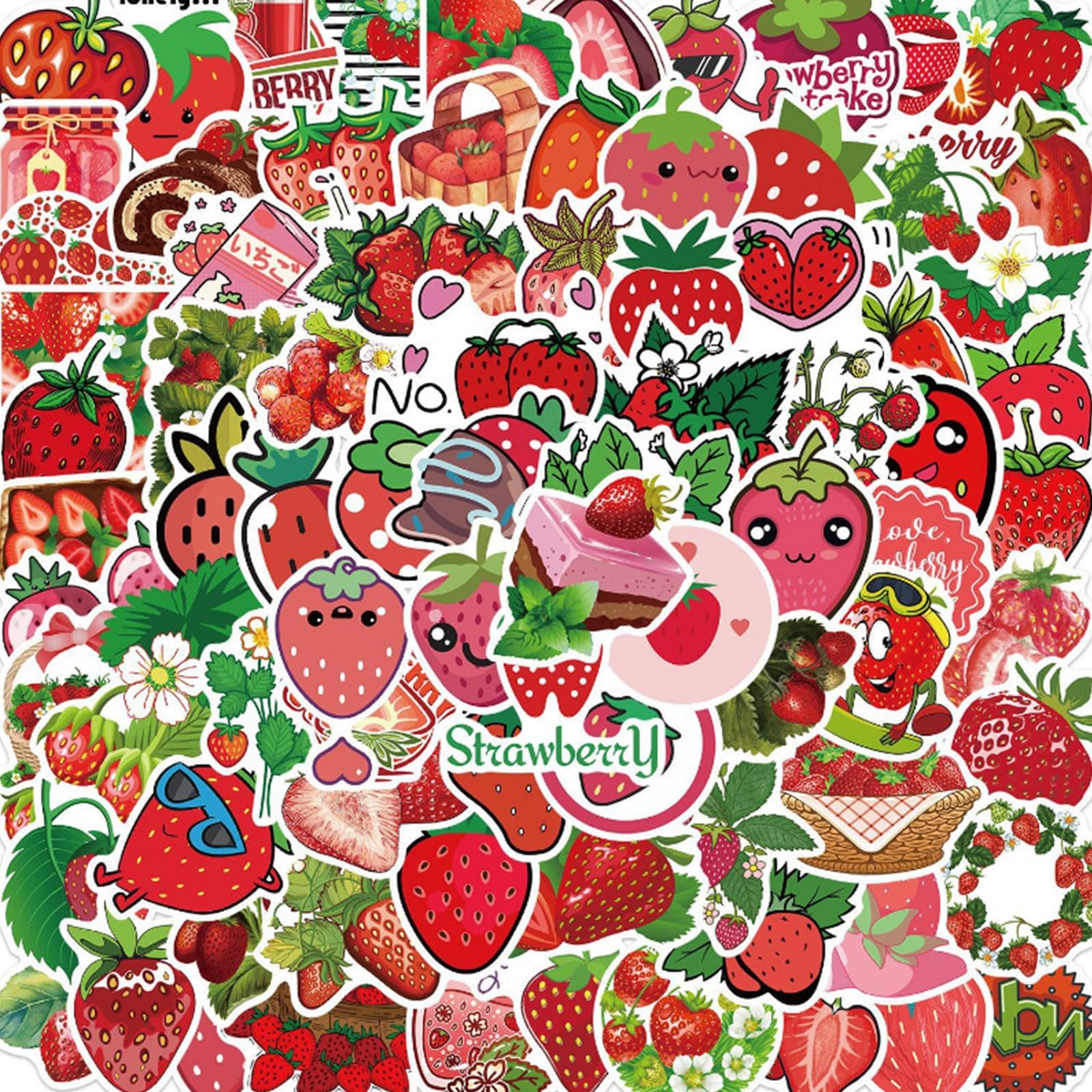 Amazon.com: 50 Pack Cute Strawberry Sticker Funny Red Strawberry Fruits ...