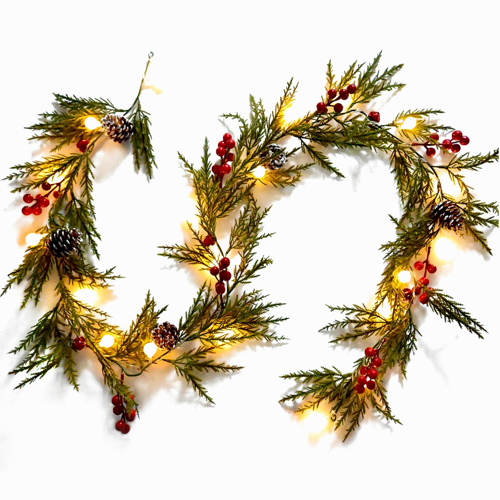 Amazon.com: ChiRee Christmas Garland 6FT 20 LED Bulbs Cypress Pine ...