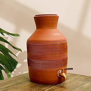 RUSTICLAY 7L Terracotta Earthen Clay Water Pot with Metal Tap | Mud Pot ...