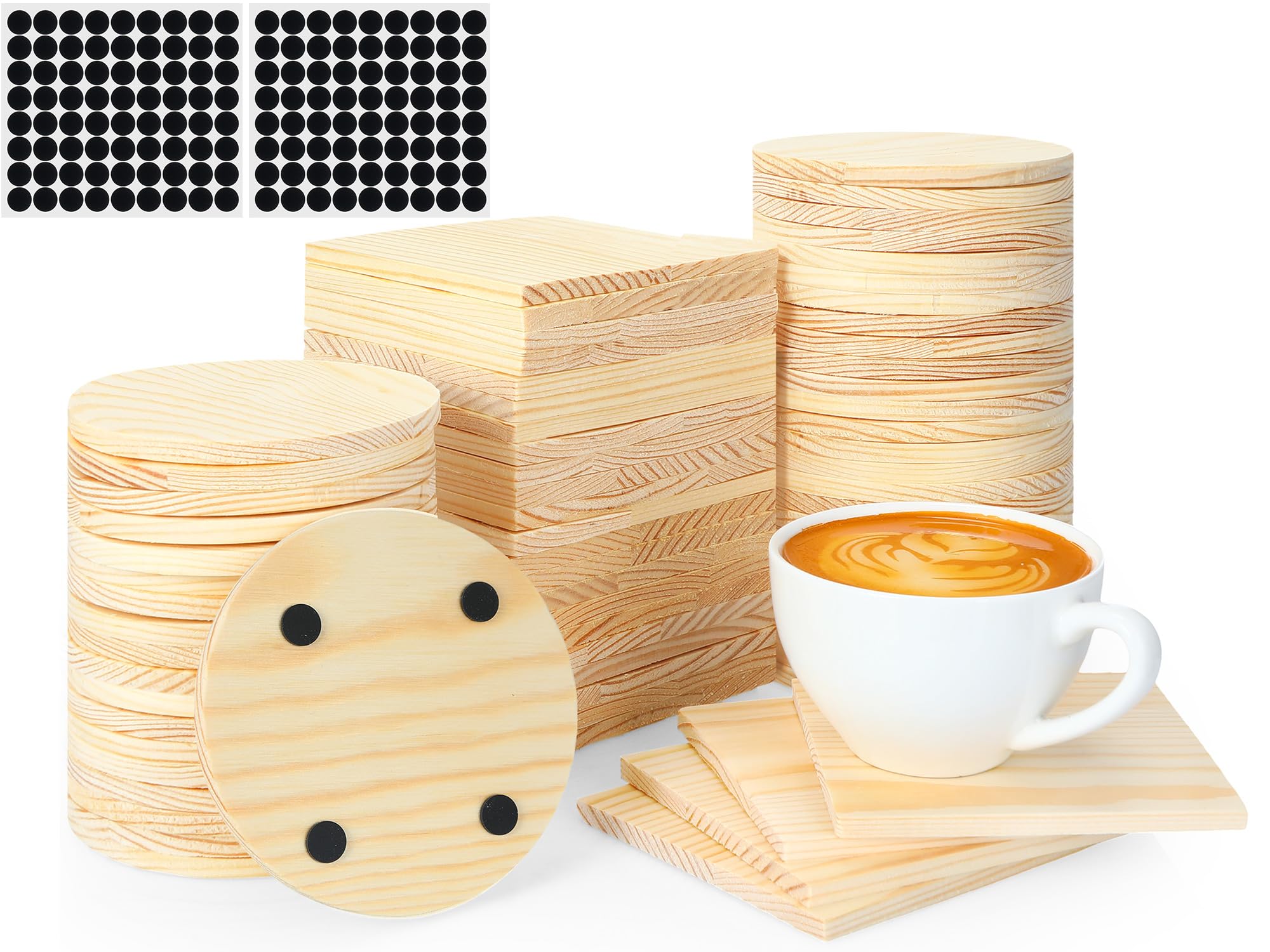 Amazon.com: Wenqik 144 Pieces Unfinished Wood Coasters 4 Square and ...