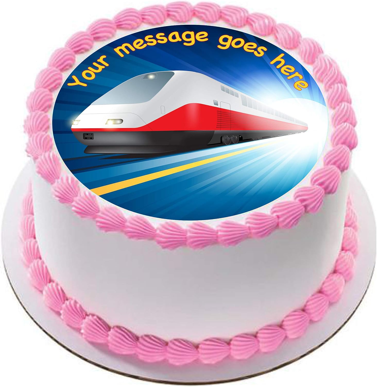 High Speed Train 19 cm round icing edible cake topper and printed with ...
