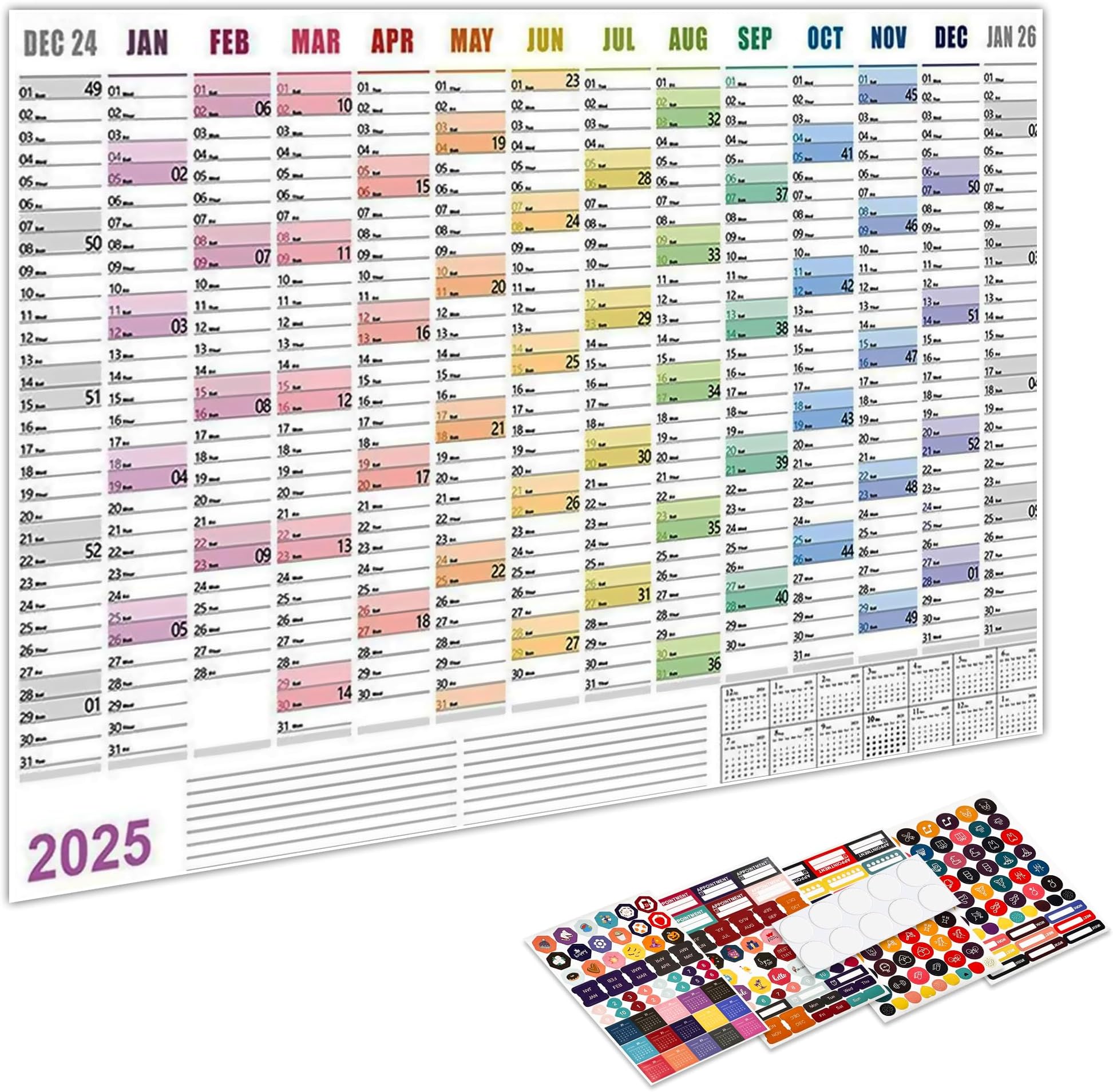 2025 Wall Planner, 2025 Wall Calendar Yearly Wall Planner With Colored ...