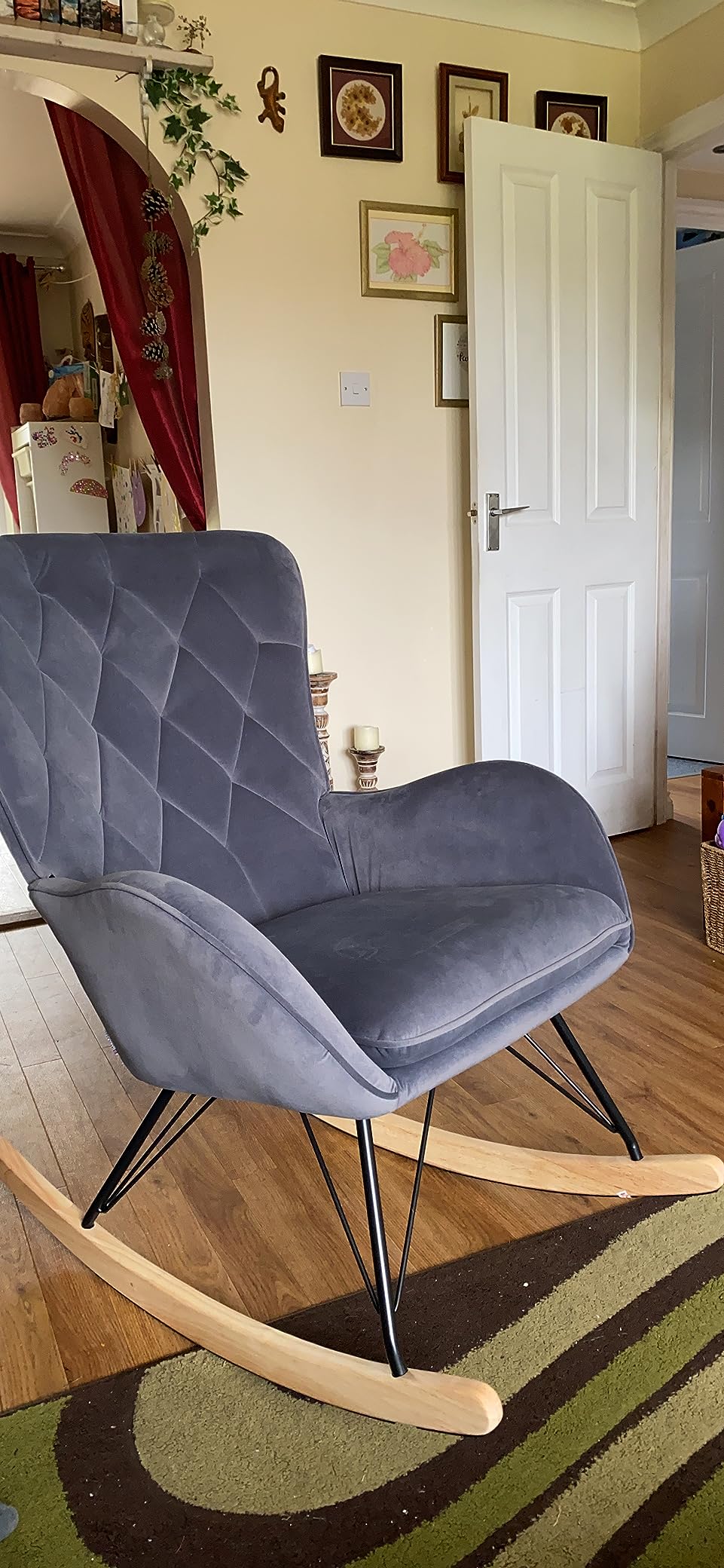 INMOZATA Rocking Chair for Nursery Comfortable Velvet Rocker Relaxing ...